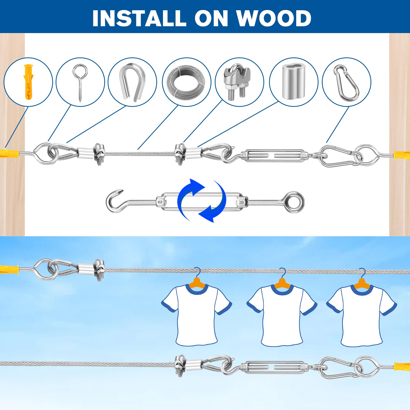 Outdoor Cable Kit With Turnbuckles 220FT 1/8" Vinyl Coated Stainless ...