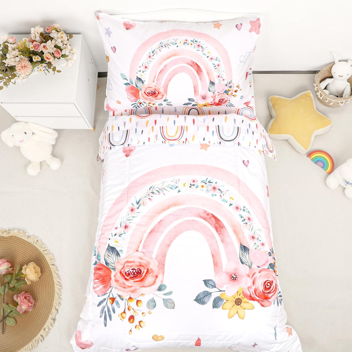 Amazon.com: 4 Pieces Toddler Bedding Set for Girls, Rainbow Toddler ...