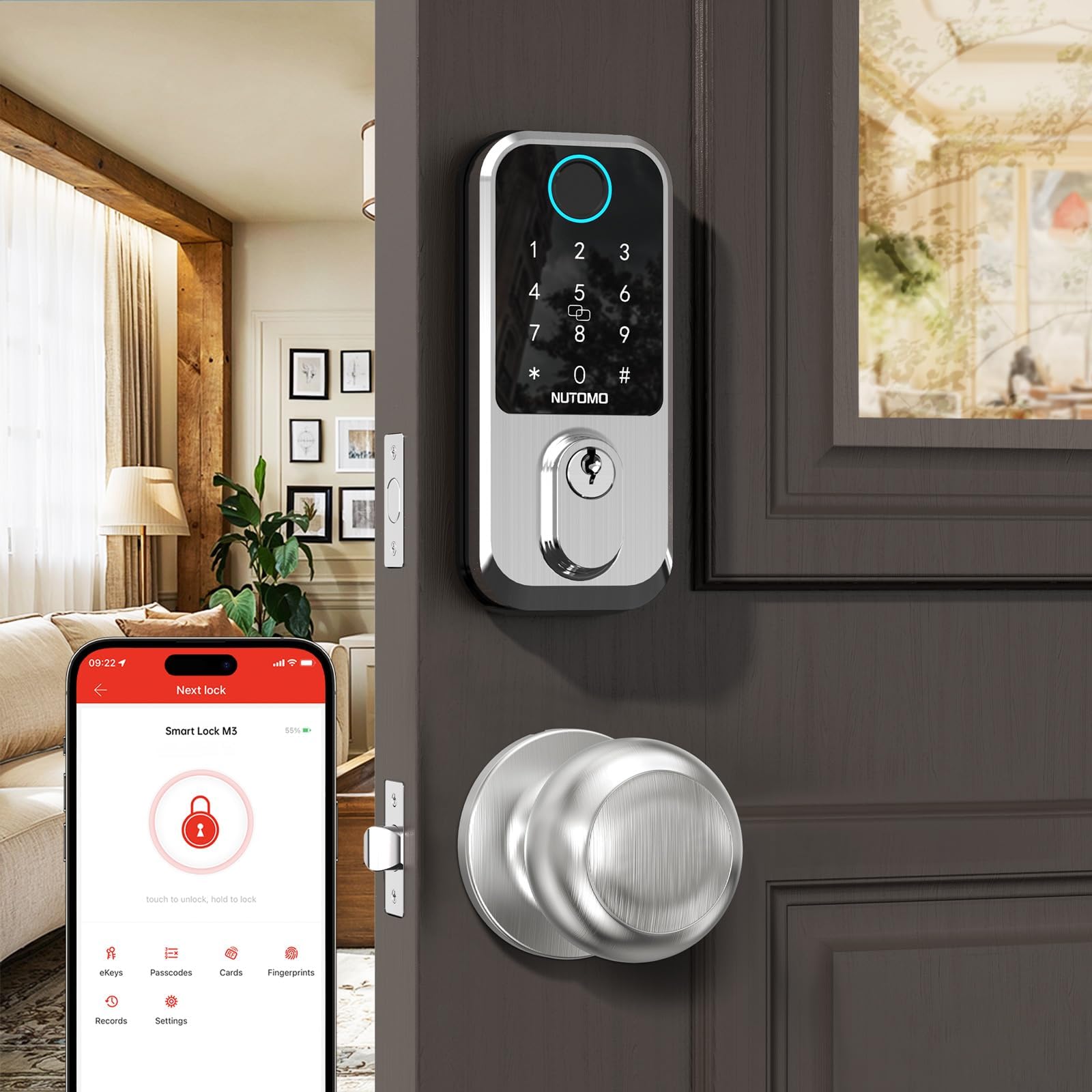 Probrico Smart Keyless Entry Door Lock with Handle Set, Fingerprint ...