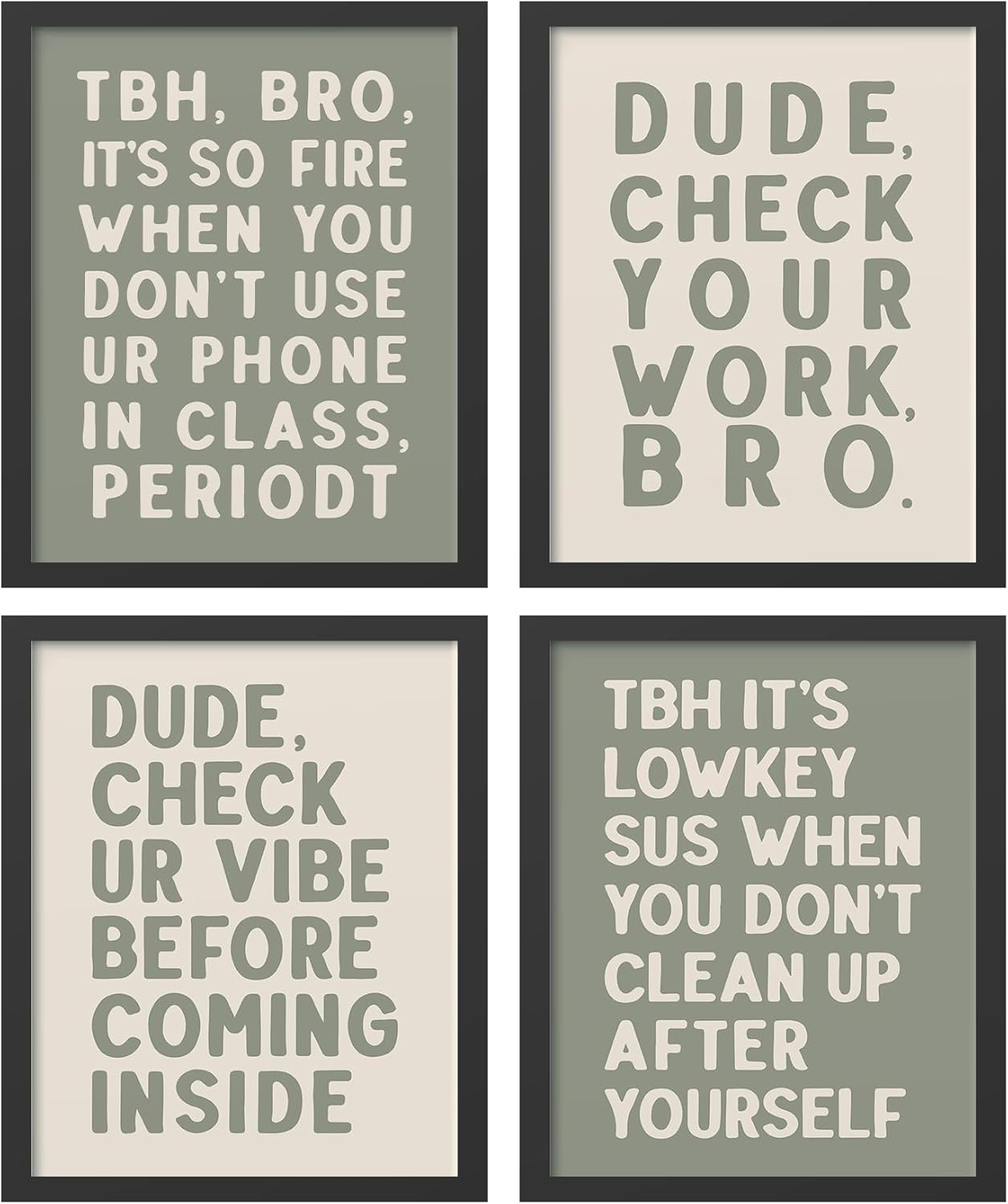 Amazon.com: Hxlac Funny Green High School Classroom Wall Art Prints Set ...