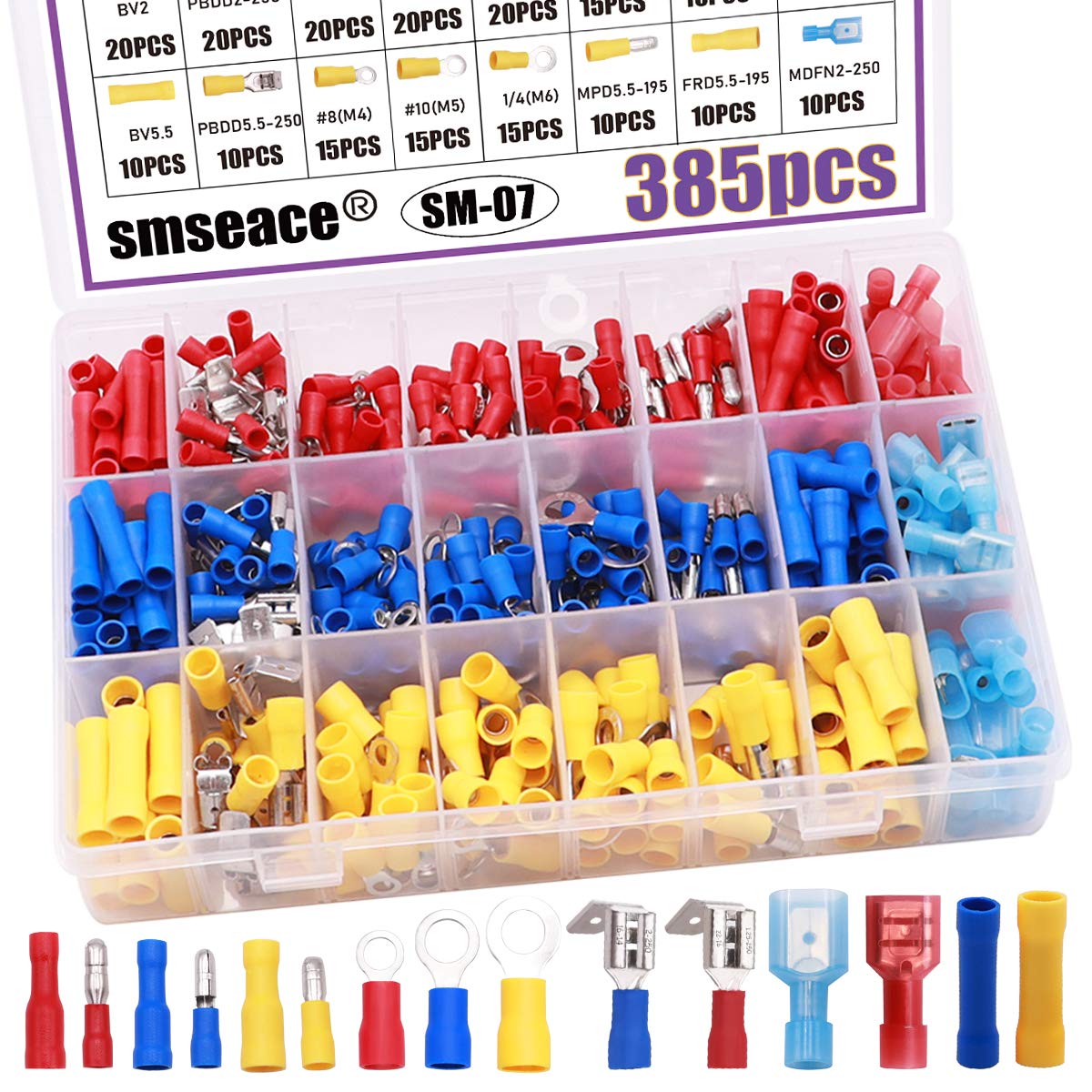 smseace 385pcs Insulated/Ring/Butt/Spade/Quick Disconnect terminals Red ...