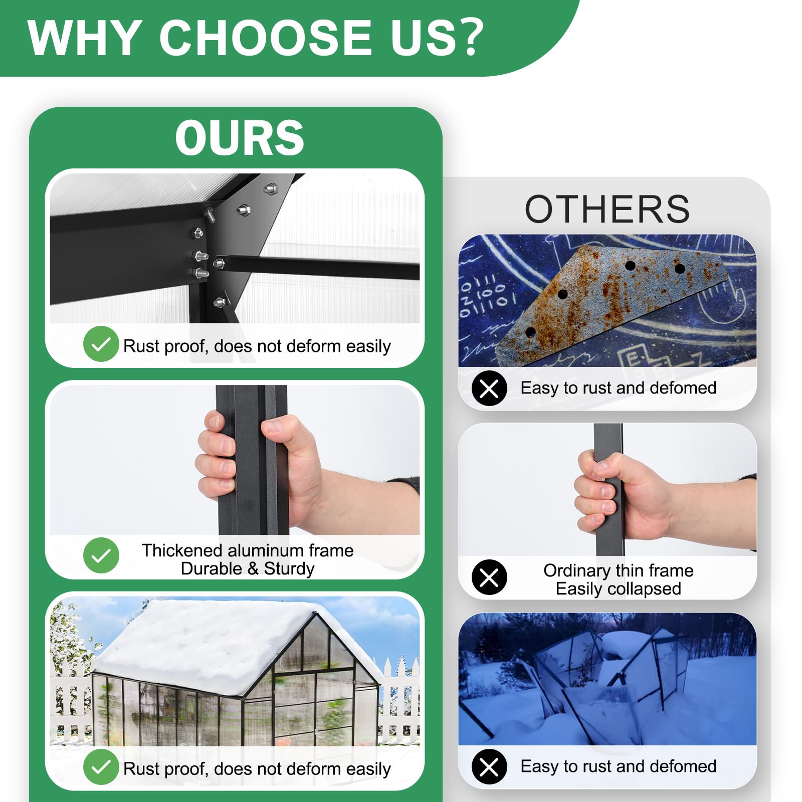 WACASA 16.5x10.2 FT Polycarbonate Greenhouse for Outdoors, Heavy Duty ...