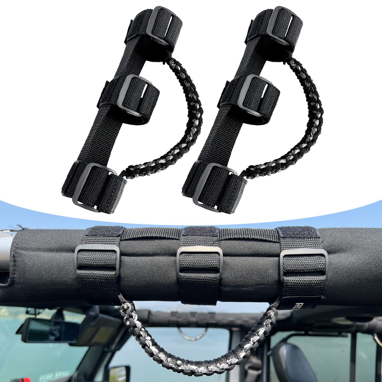 Snapklik.com : ROMASO Roll Bar Grab Handles For Jeep,Paracord Grip ...