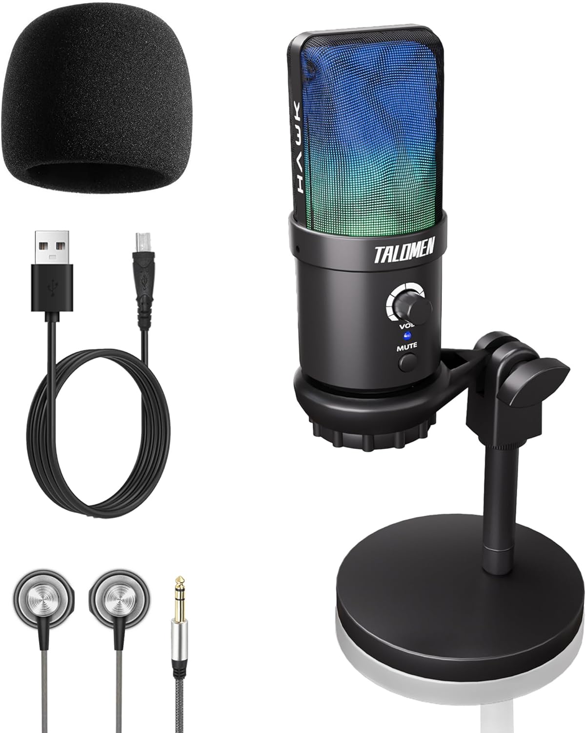 Amazon.com: talomen Hawk Studio USB Condenser Metal Microphone for ...