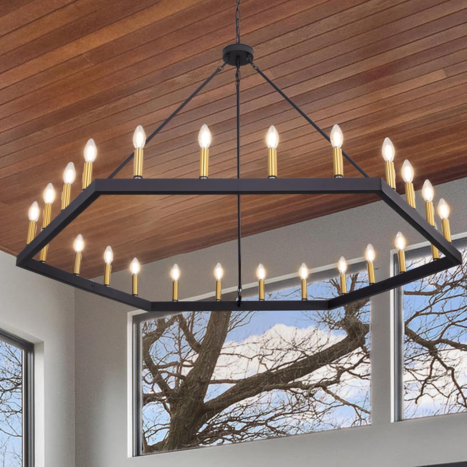 Wellmet Black and Gold Chandelier 60", Extra Large Chandeliers for High ...