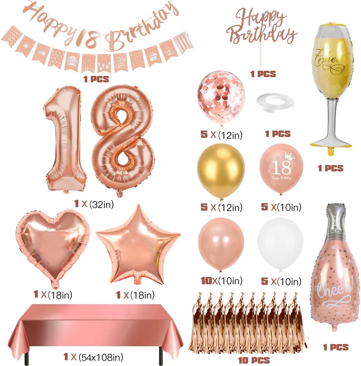 Buy 18th Birthday Decorations for Girls, Rose Gold 18th Birthday ...