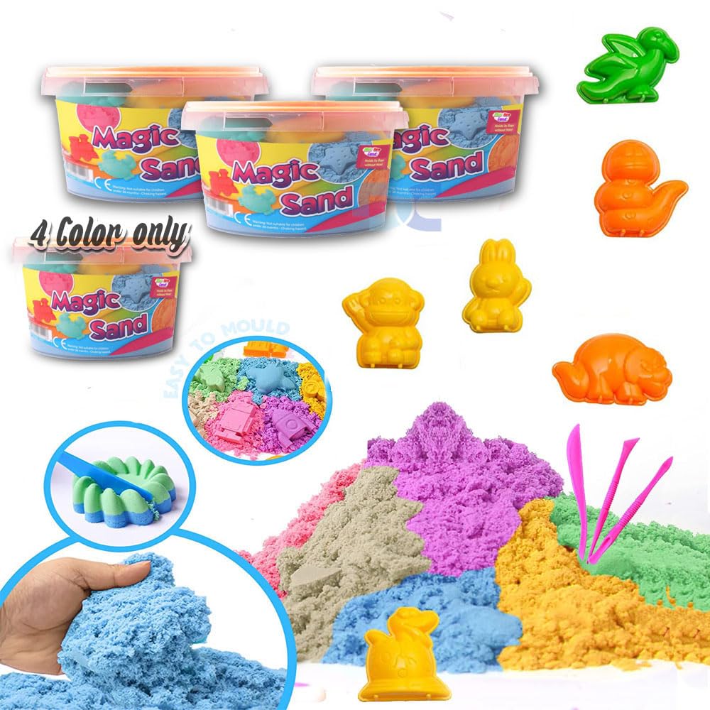 Daily Crafts Active Sand 600g for Kids – 4 Tubs Natural Kinetic Sand ...