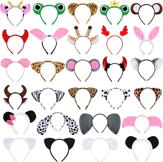 Amazon.com: 28 Pieces Safari Animal Headbands with Ears, Horns, and ...