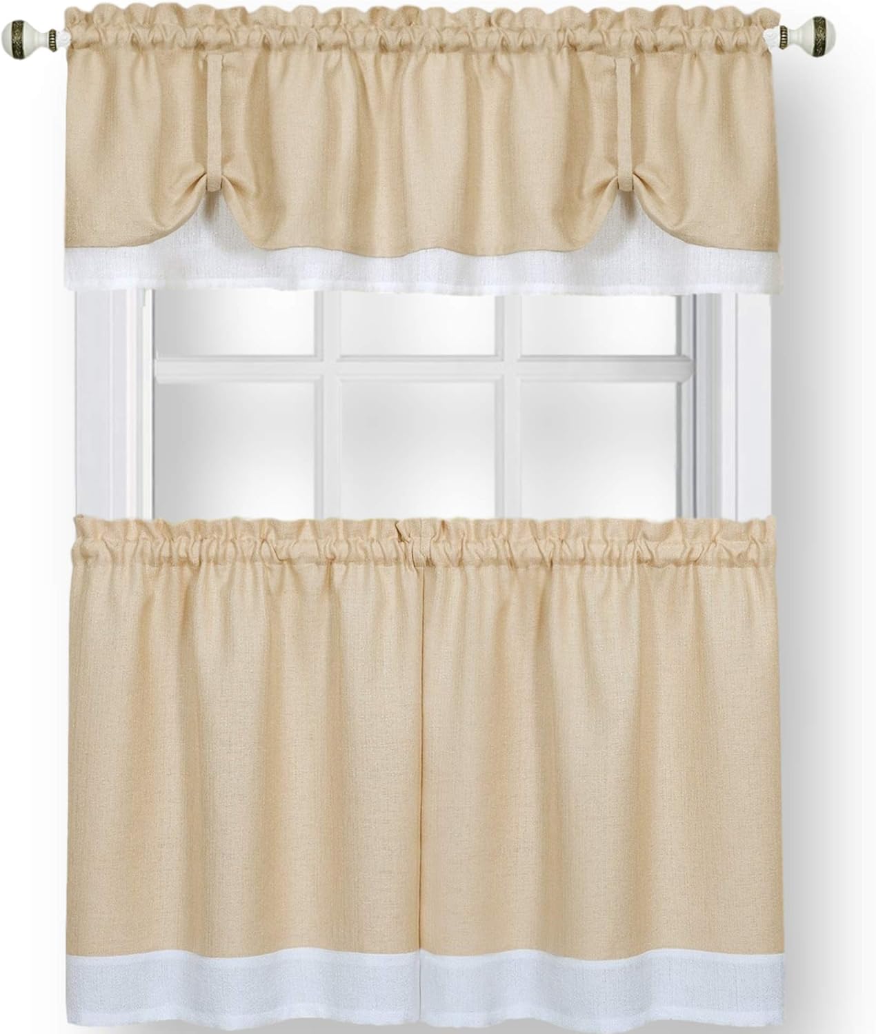 Amazon.com: Woven Trends Two-Tone Window Curtain Tier Pair & Valance ...