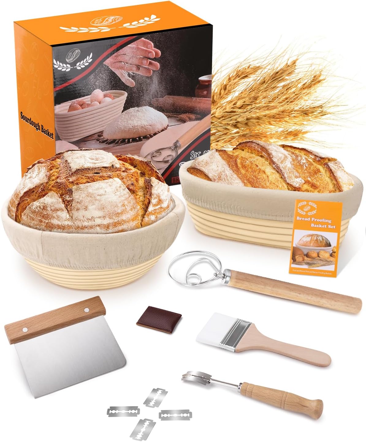 Amazon.com: Banneton Bread Proofing Basket Set, 10 Inch Round & Oval ...