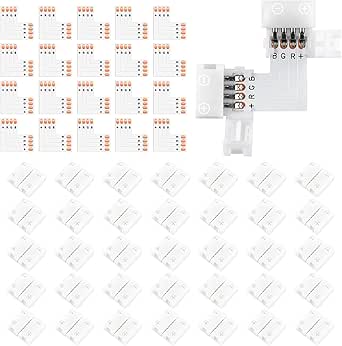 Notoke 60PCS 4 Pin LED Strip Connectors, L Shape LED Light Connector, 4 ...