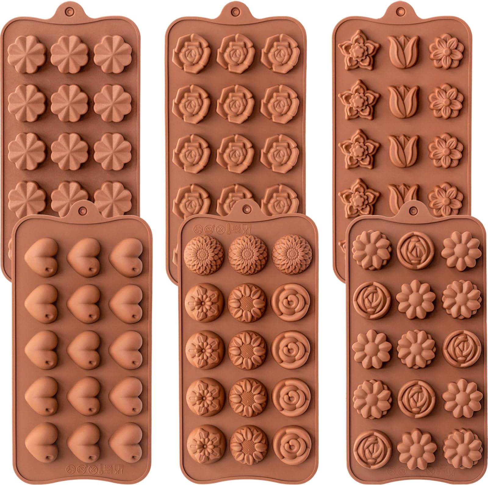 Amazon.com: Newk Flower Heart Shape Chocolate Silicone Mold, 4 Packs 12 ...