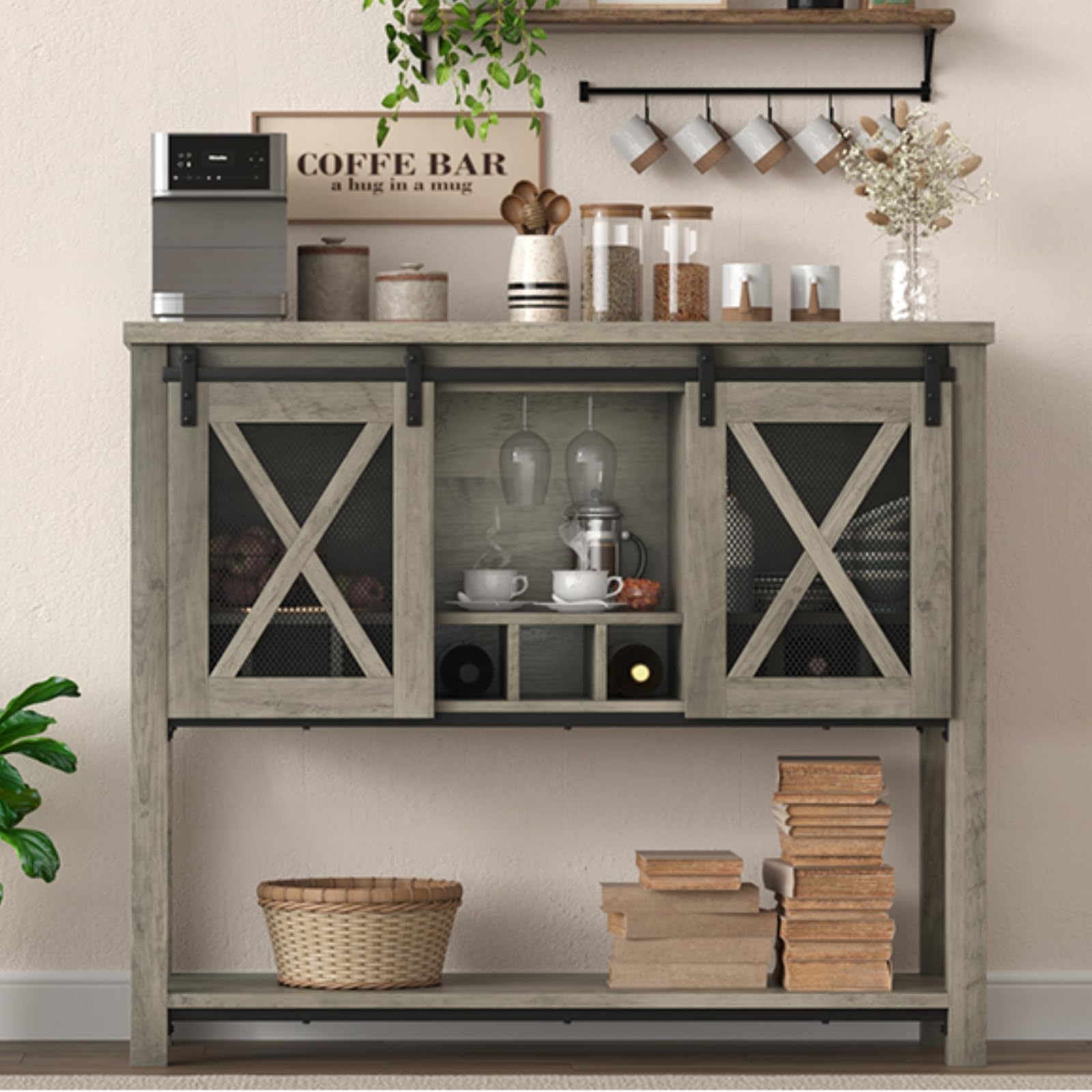 Amazon.com - 4 EVER WINNER Farmhouse Coffee Bar Cabinet with Sliding ...