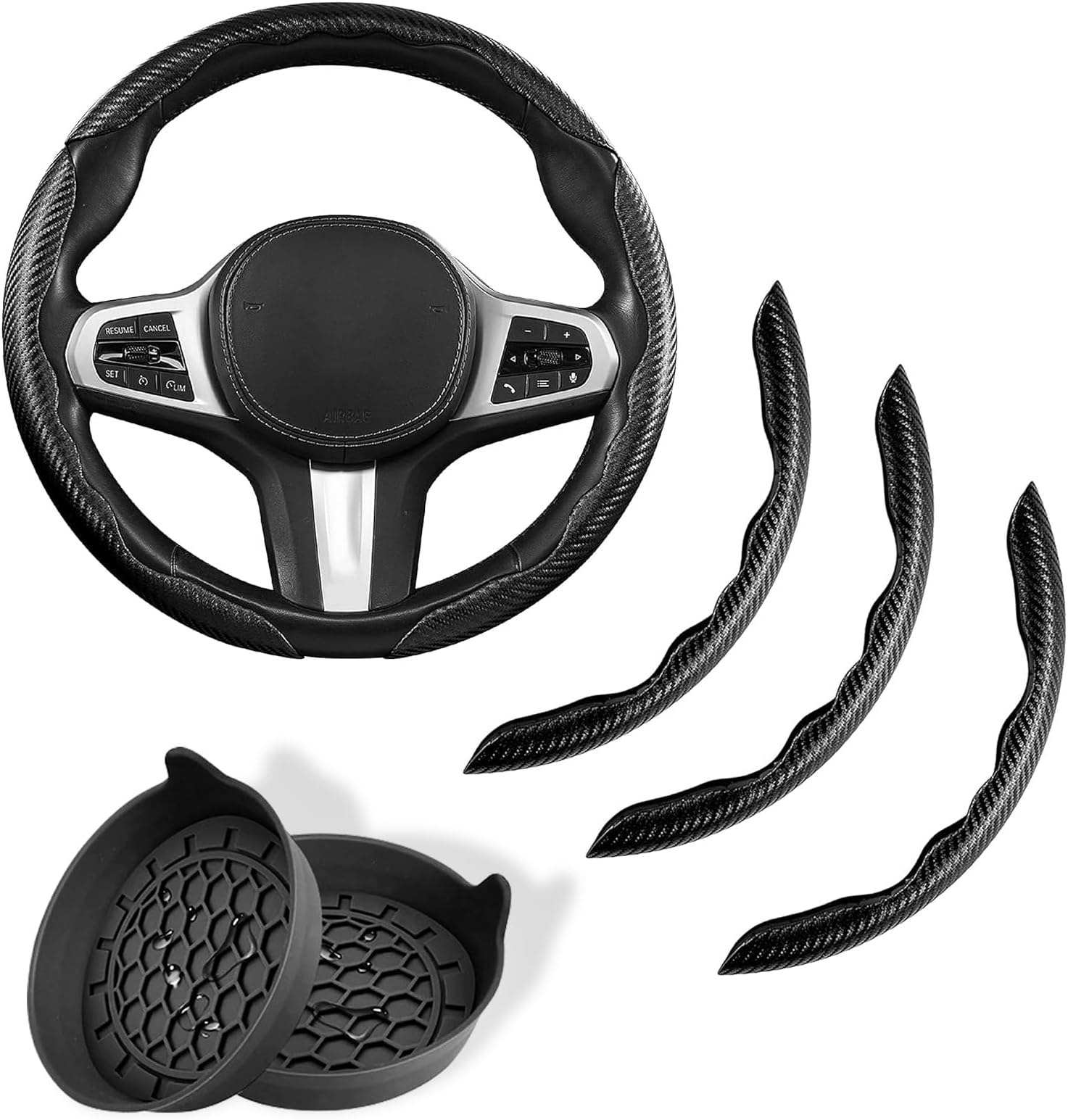 Amazon.com: WSSROGY 3 Pack Carbon Fiber Car Steering Wheel Cover, Anti ...