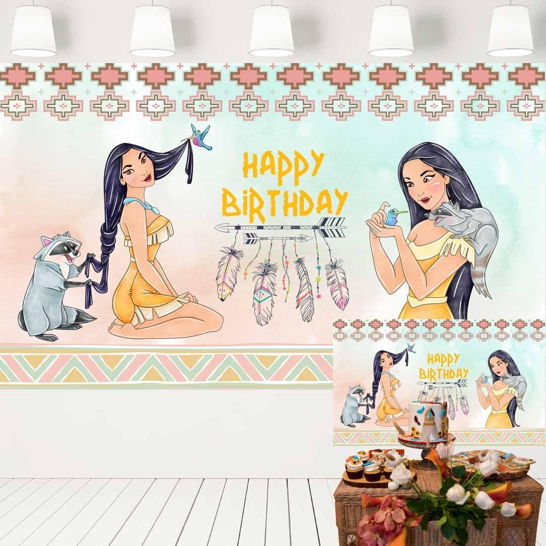 Amazon.com : Watercolor Princess Pocahontas Backdrop for Birthday Party ...