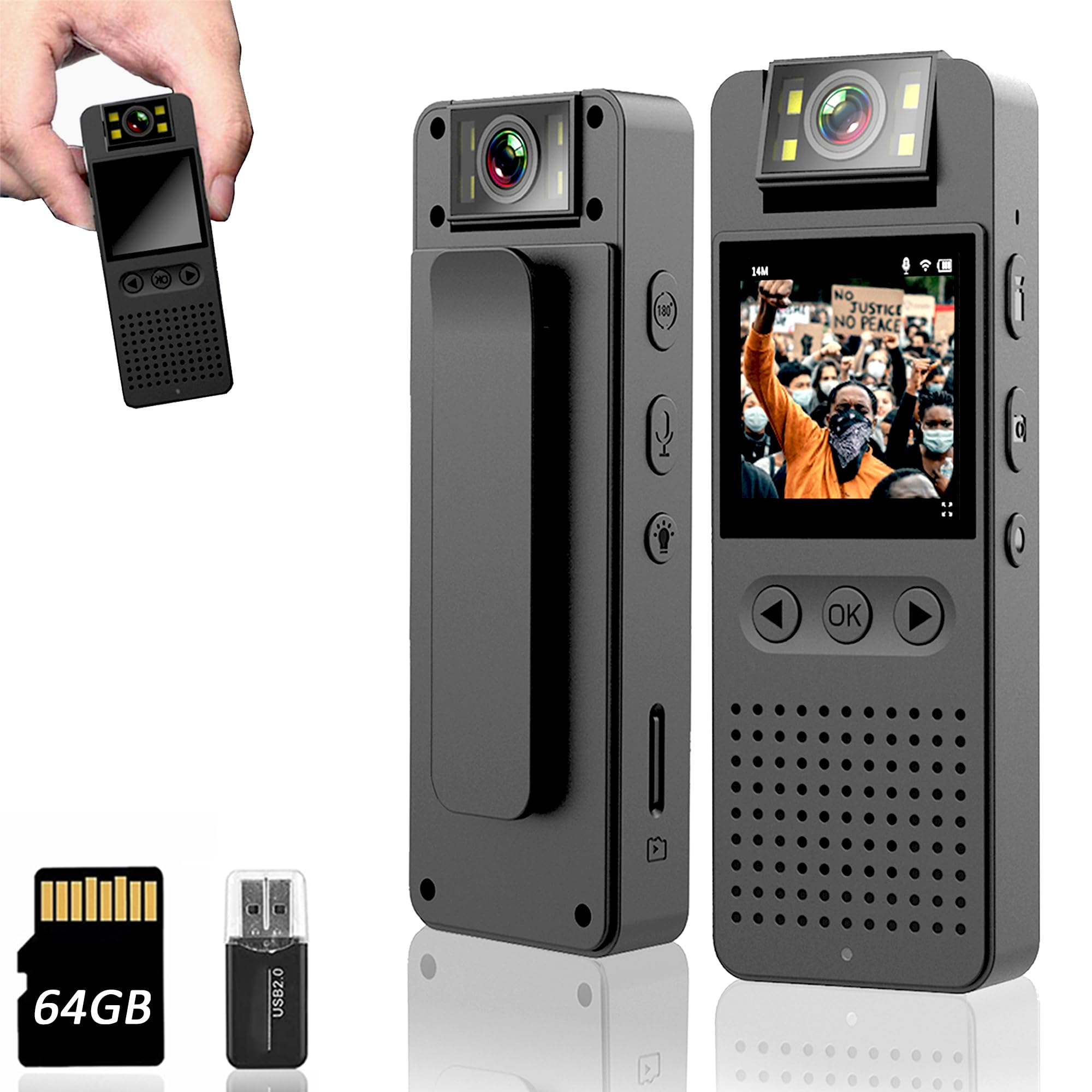【Upgraded】Body Camera with Audio & Video Recording - 64G Body Cam Mini ...