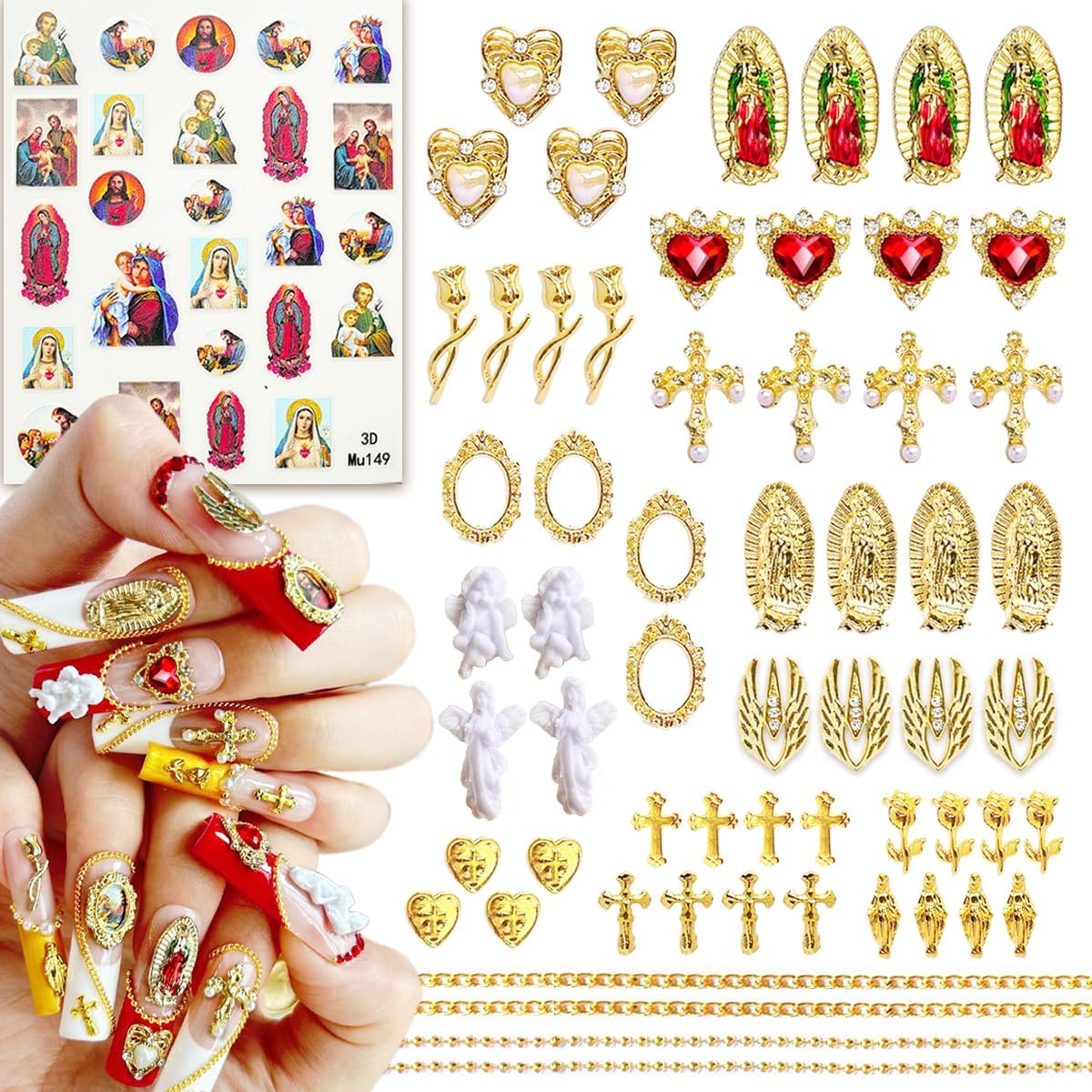 Amazon.com: 3D Cross Nail Charms,Gold Flat Back Nail Pearls Beads for ...