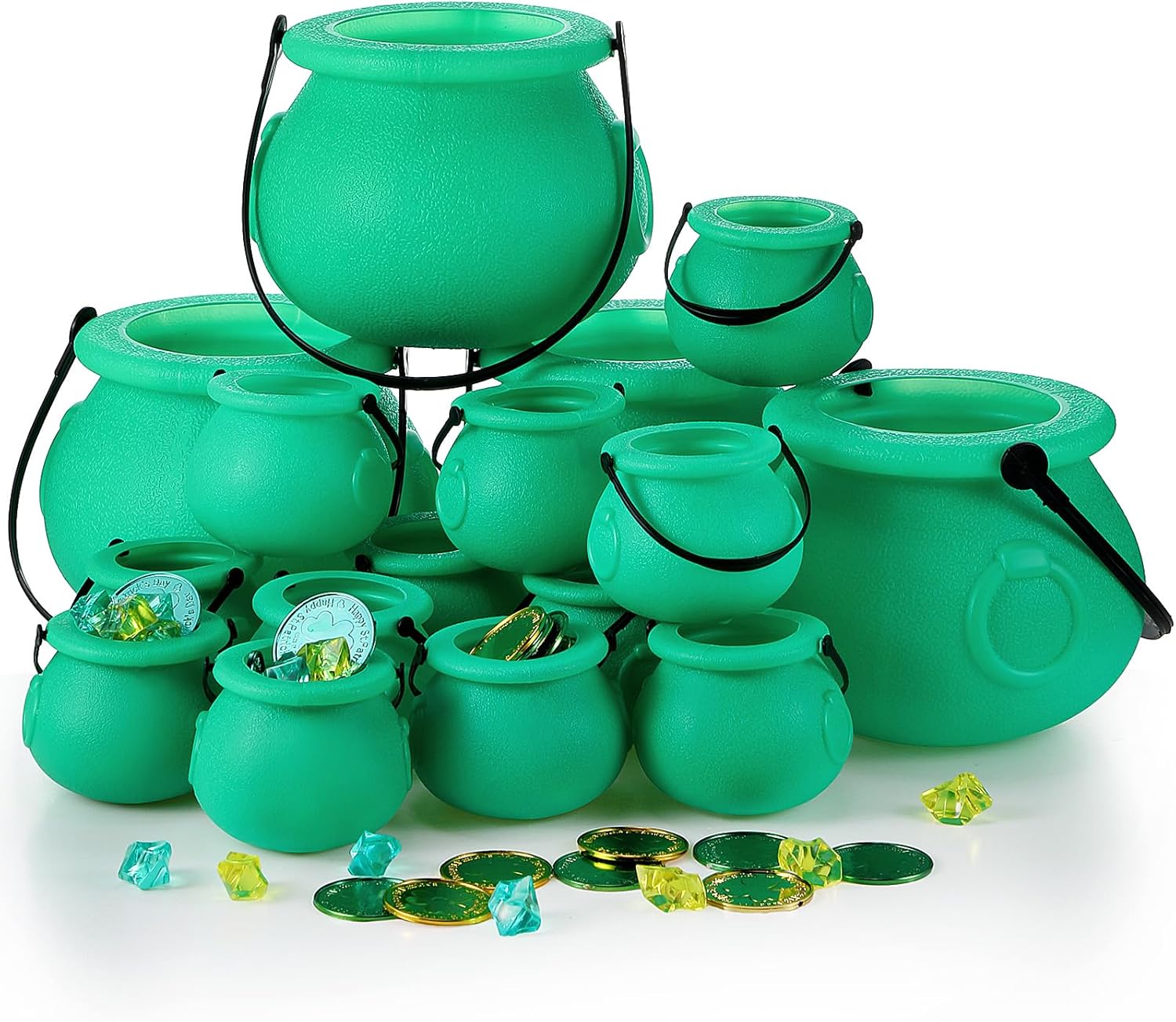Amazon.com | Bokon 16 Pcs St Patrick Day Plastic Cauldron with Handle ...