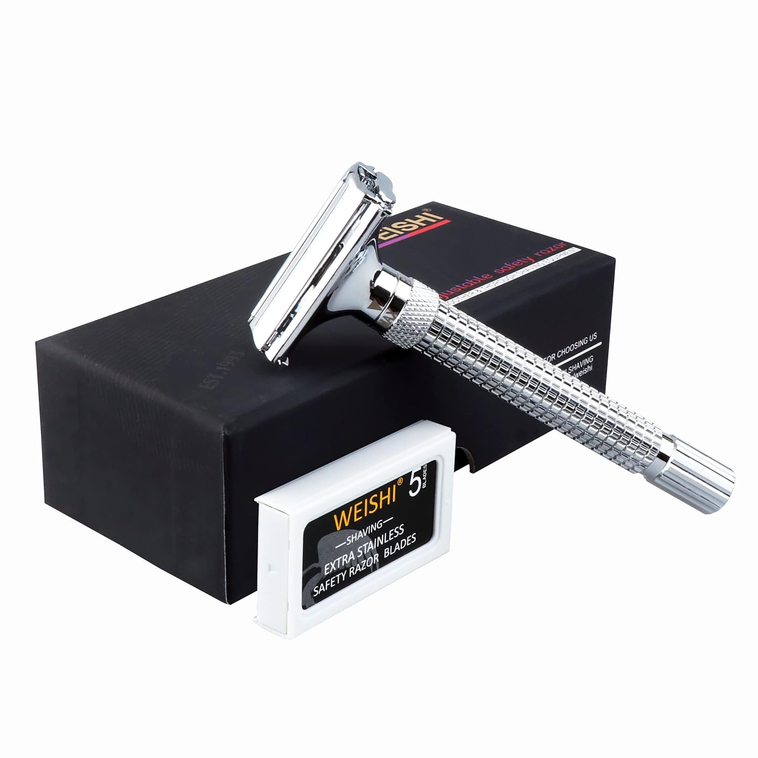 WEISHI Safety Razor Adjustable Butterfly Open Double Edge Chrome ...