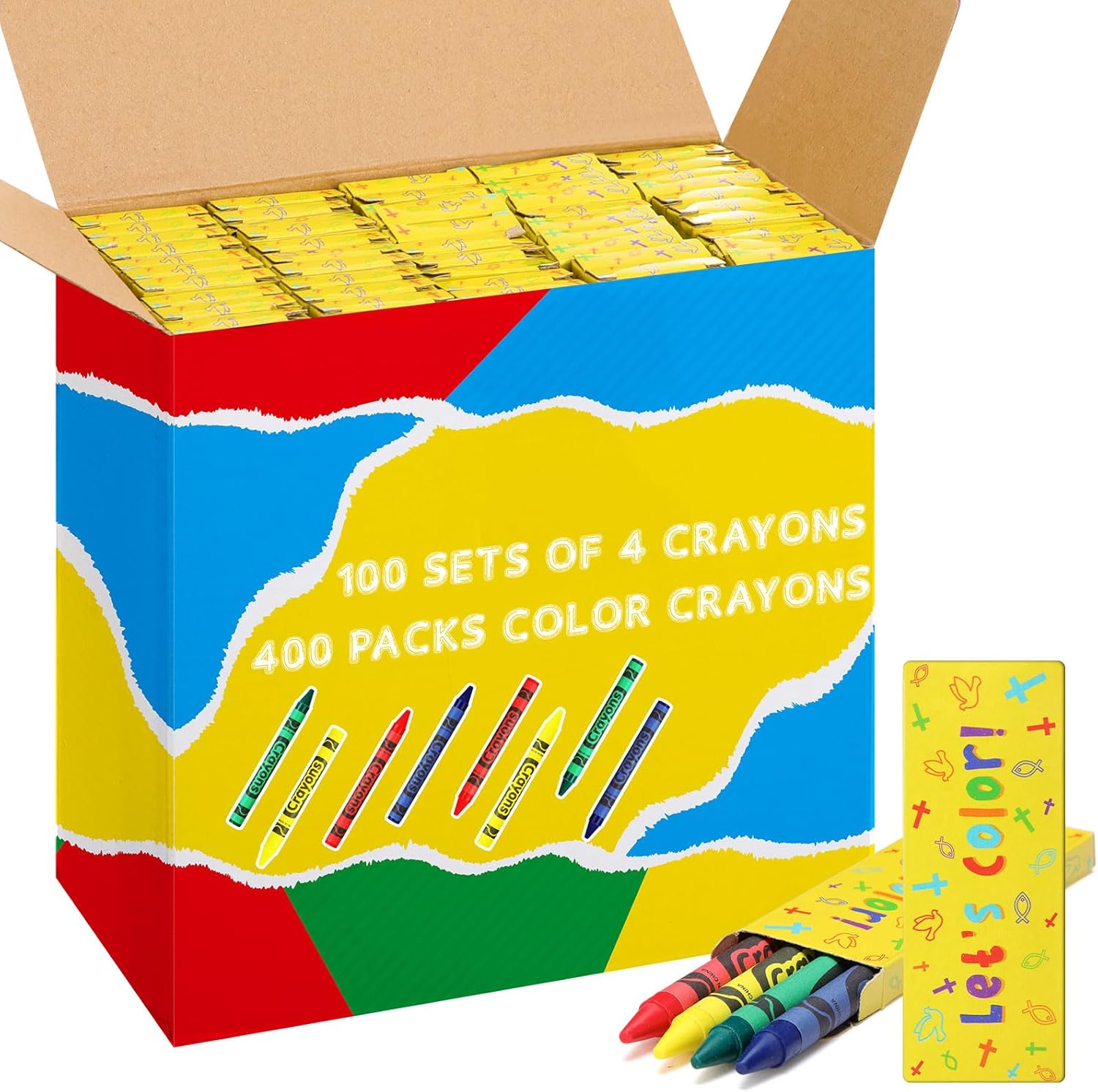 Amazon.com: Lenwen 100 Packs of 4 Count Kids Crayons Bulk School ...
