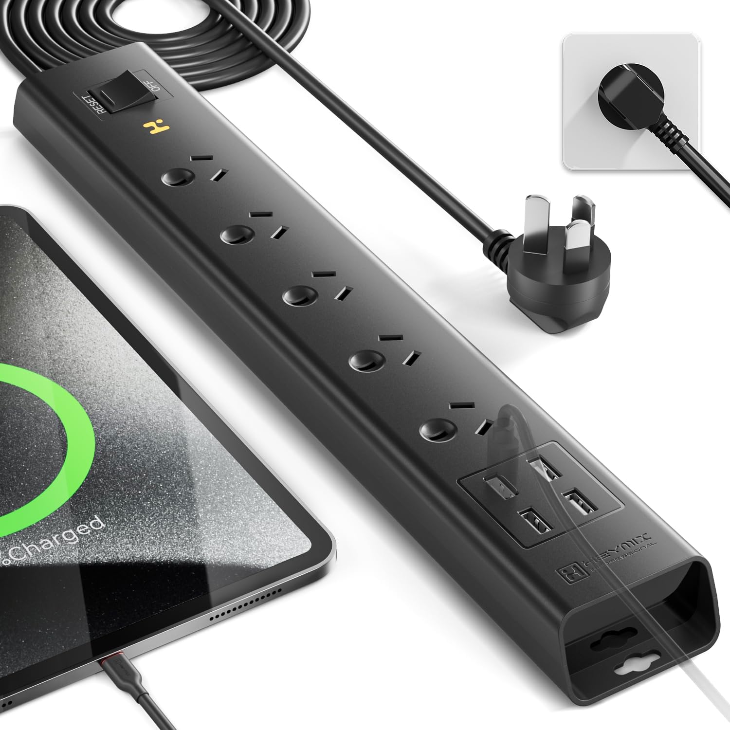 HEYMIX Powerboard with USB, 5-Outlet, 4-USB Port, 1.8m Extension Cord ...