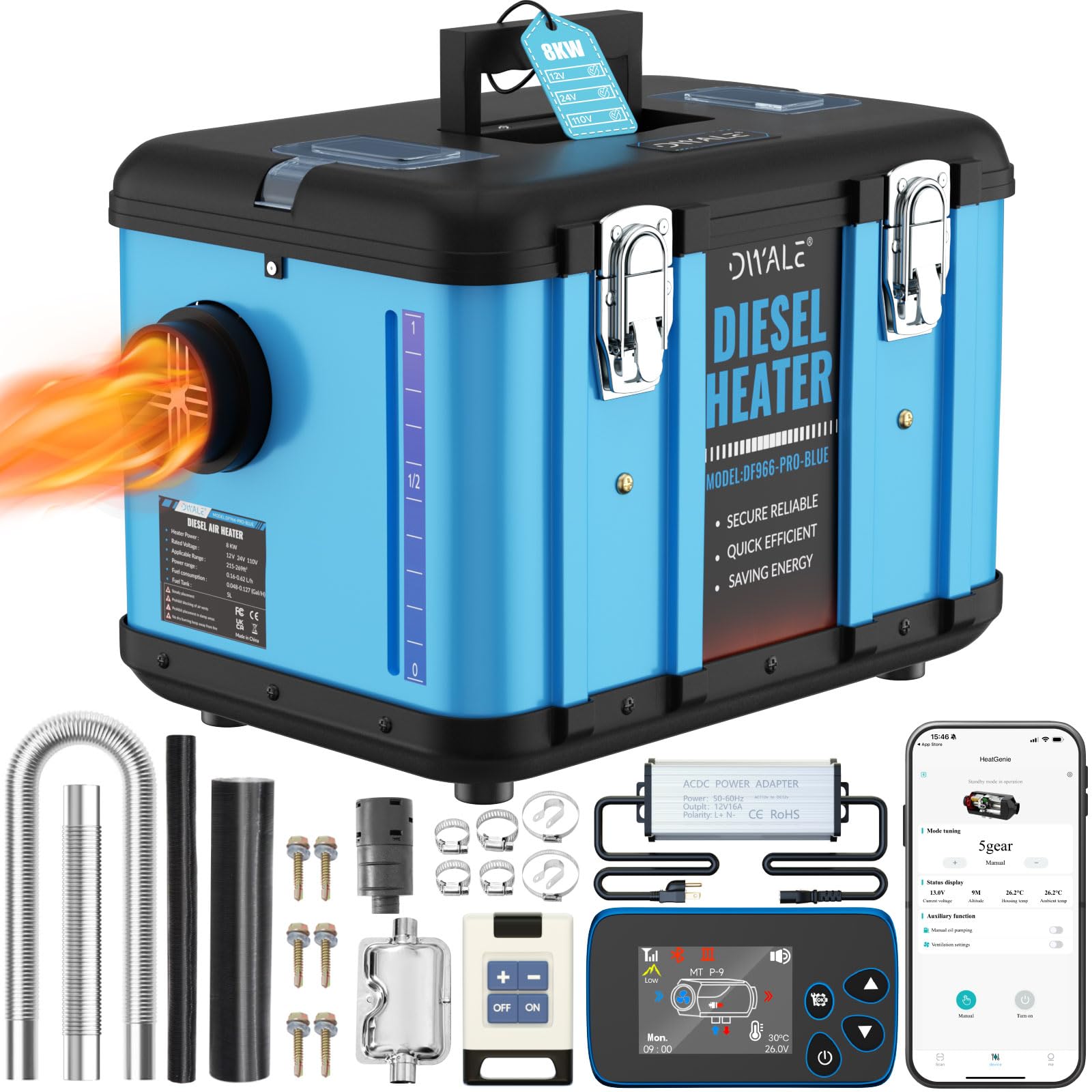 Snapklik.com : 8KW Diesel Heater,110V/12V/24V Bluetooth App Control All ...