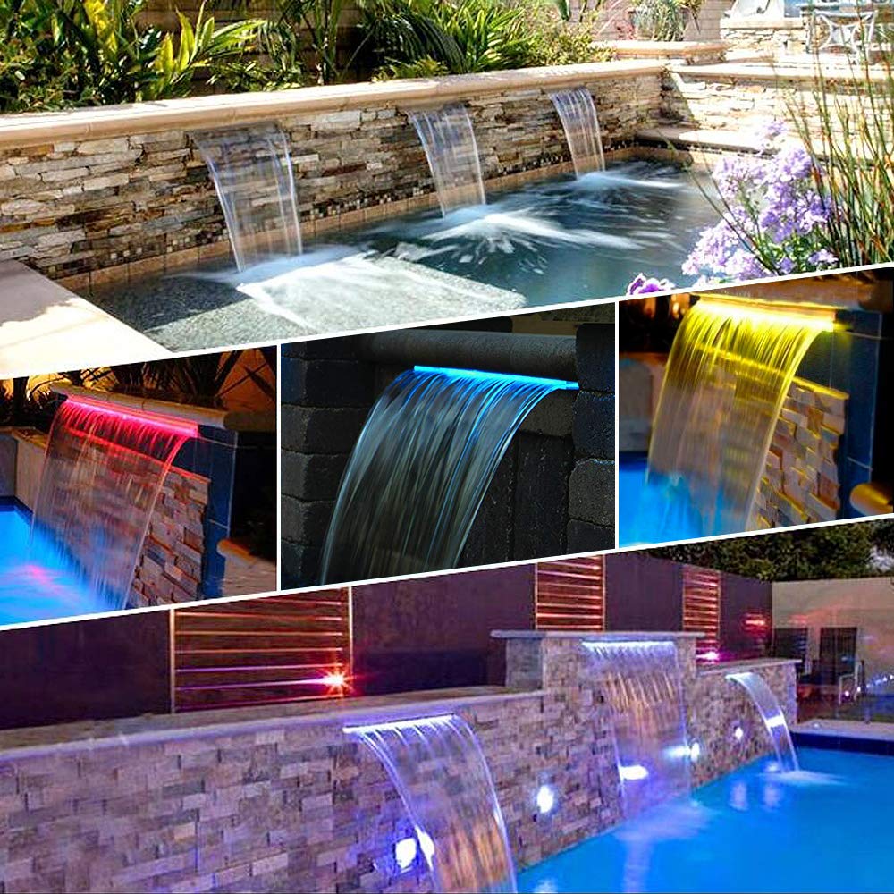 Snapklik.com : Lighted Waterfall Pool Fountain 24" RGB LED Pool ...