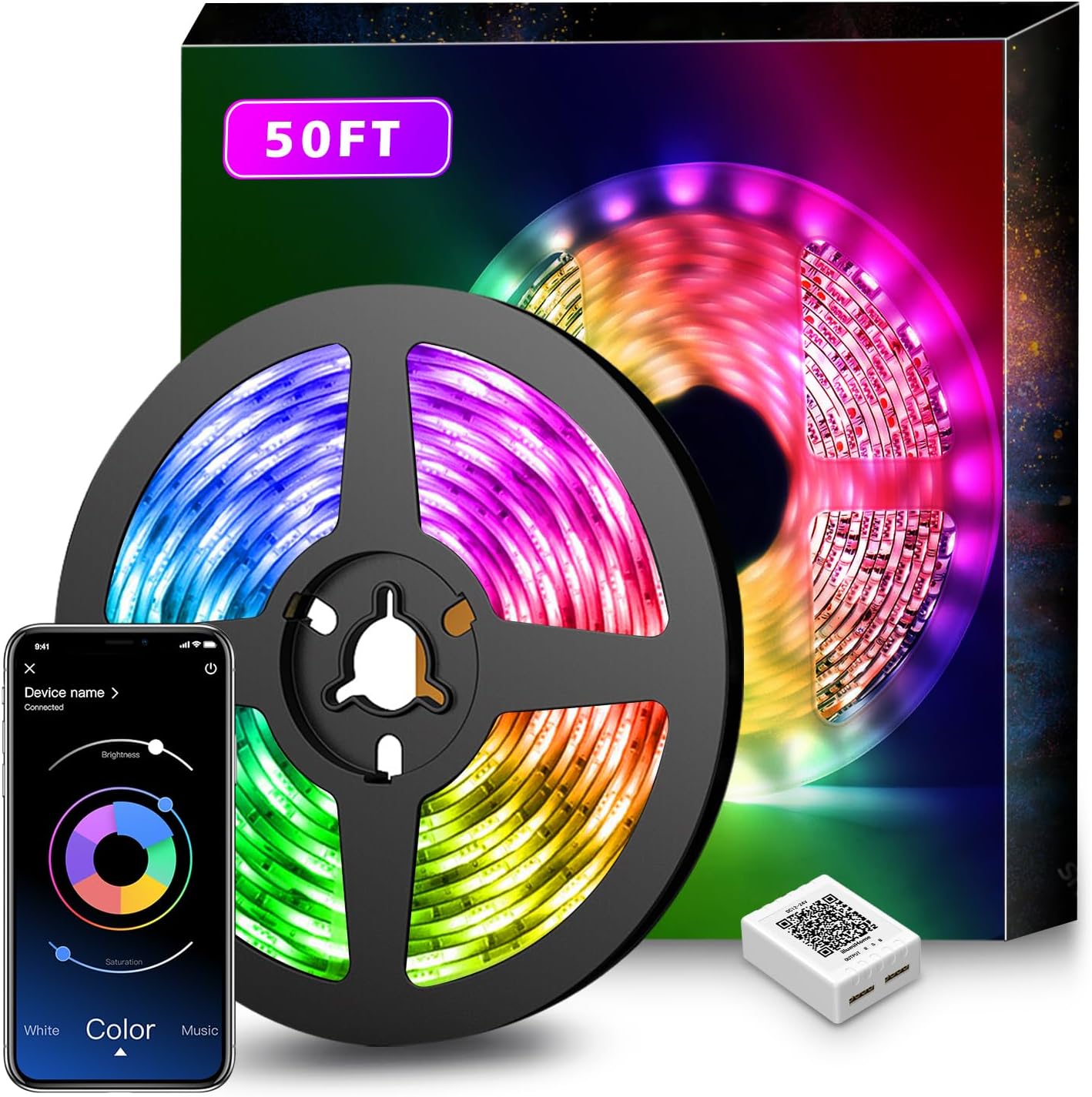 Buy 50Ft LED Strip Lights Music Sync Color Changing RGB LED Strip 20 ...