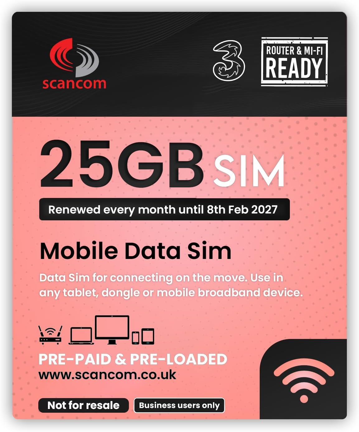 Three 25GB Data SIM - 5G Preloaded Data EVERY MONTH from now until 8th ...