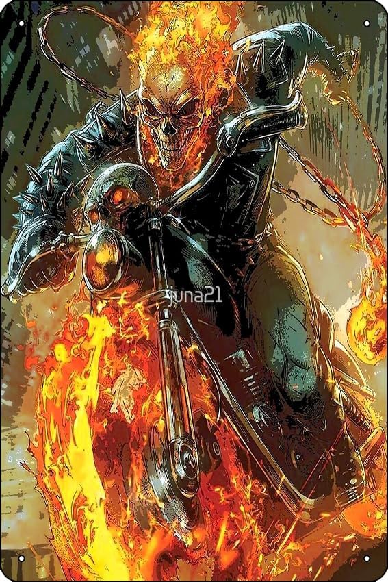 Amazon.com: Ghost Rider Fire Skeleton On Motorcycle Poster 8 x 12 Inch ...