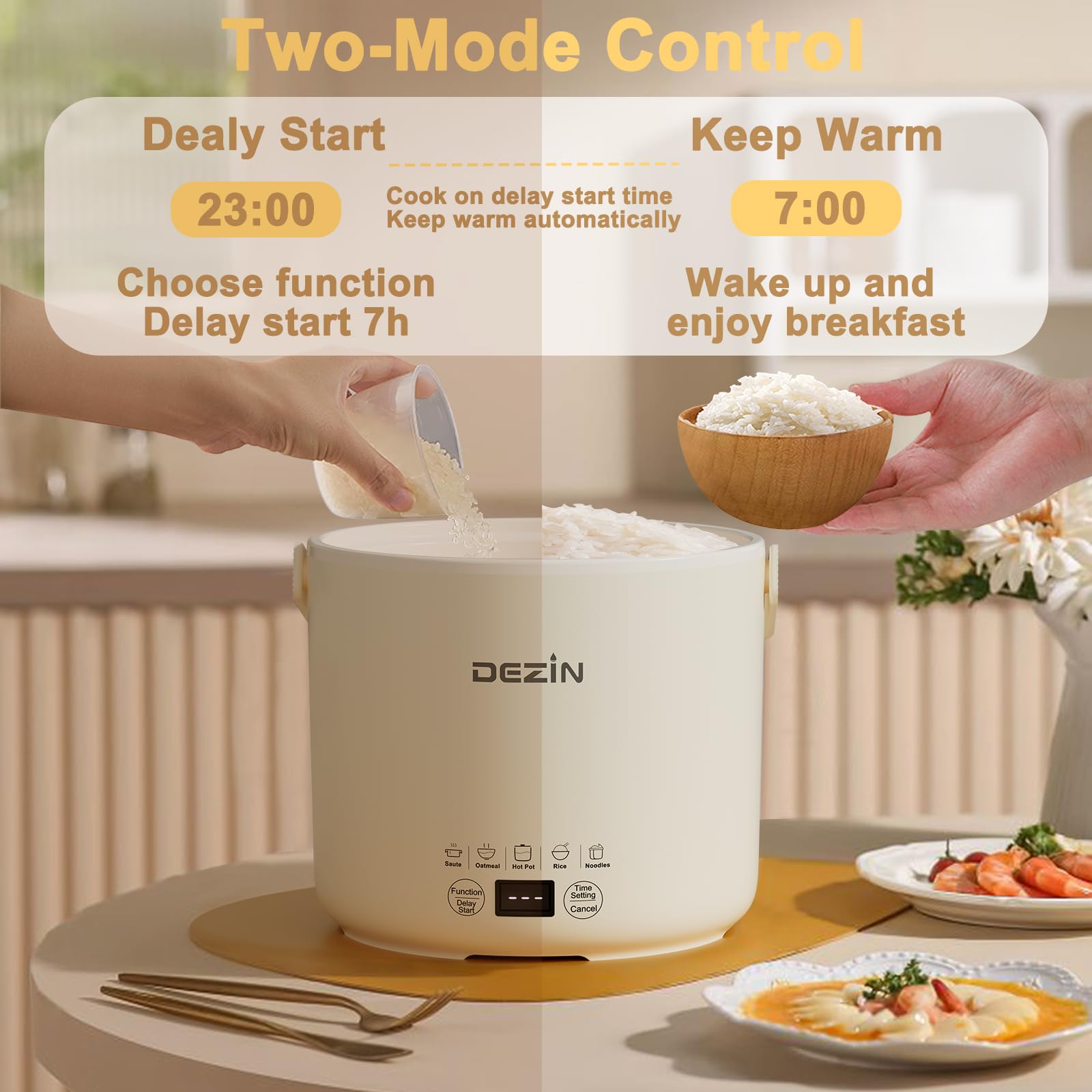 Snapklik.com : Dezin Mini Rice Cooker 2 Cups Uncooked, 1L Small Ramen ...