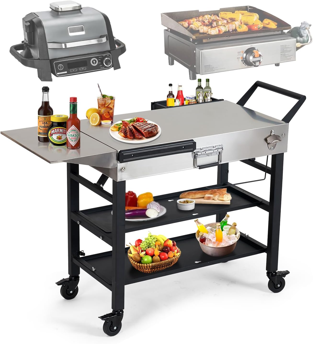 Amazon.com : Annualing Stainless Steel Portable Outdoor Grill Cart ...