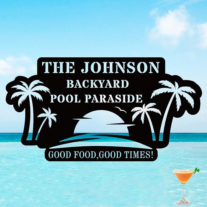 Amazon.com: Personalized Pool Metal Name Sign,Custom Poolside Paradise ...