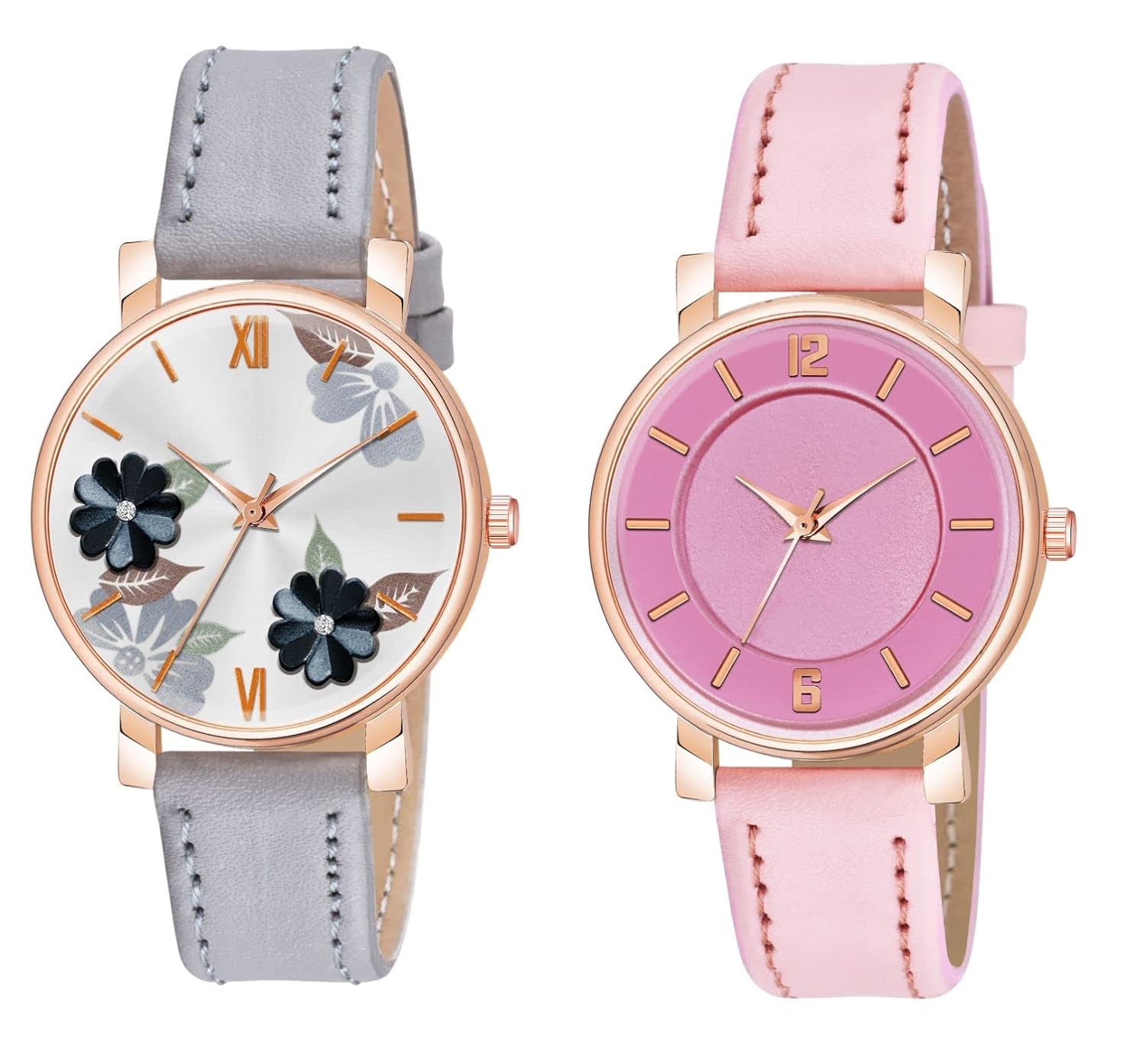 Buy KIROH Grey Flower and 6 to 12 Antique Dial Analogue Stylish Leather ...