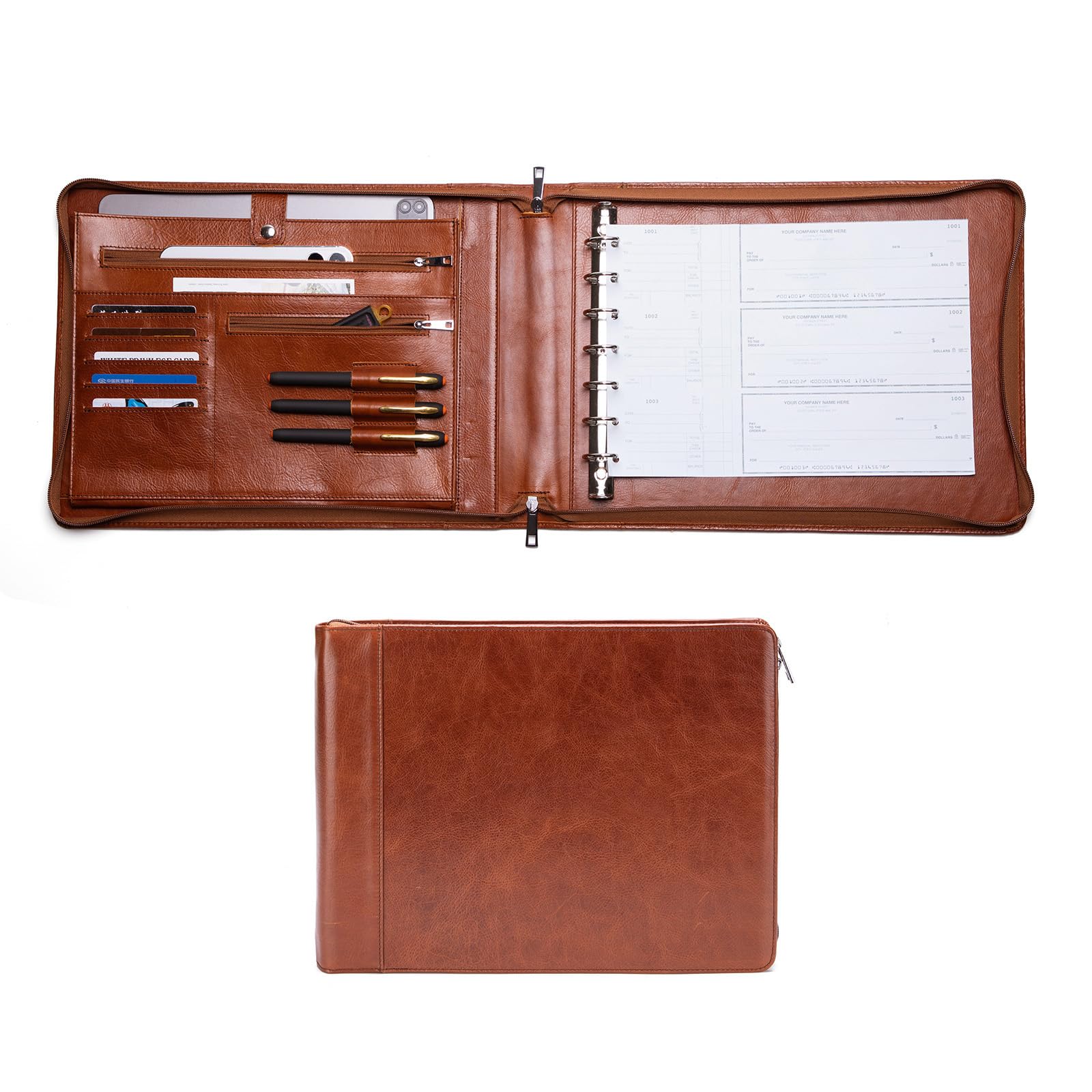 Amazon.com : Geslun 7 Ring Check Binder, Genuine Leather Business ...
