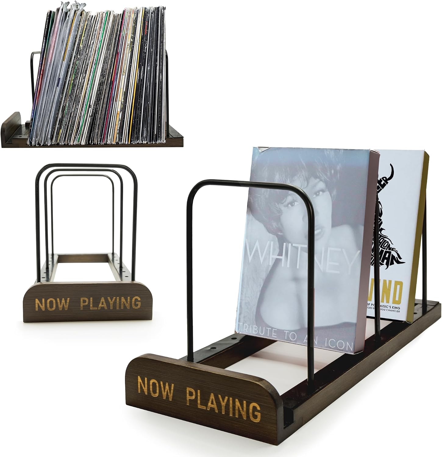Amazon.com: MinBoo Bamboo Vinyl Record Stand Metal Rack With Protective ...
