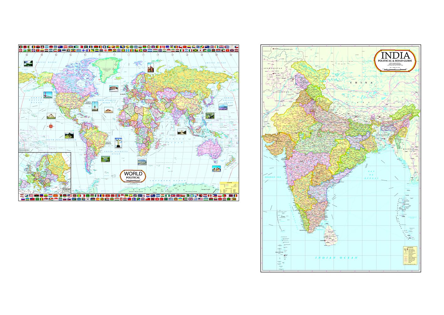 India and World Map Combo | 100 x 140 cm ( 40 inch x 56 inch ...
