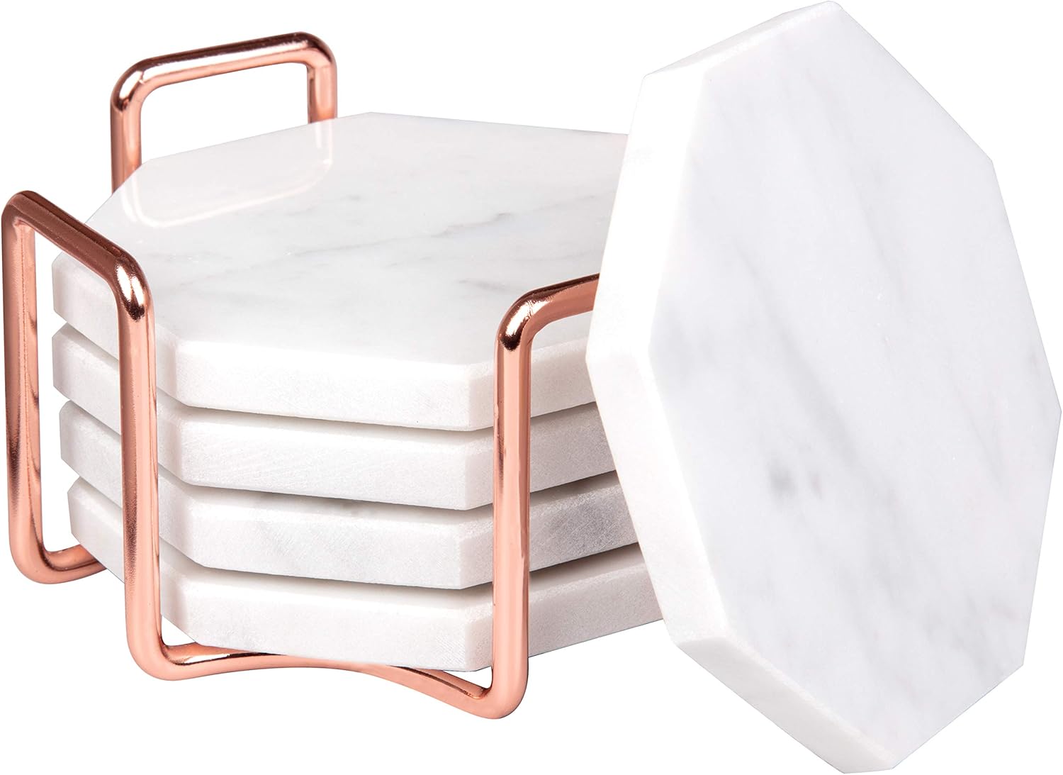 Amazon.com: D'Eco White Carrara Marble Coasters & Rose Gold Coaster ...