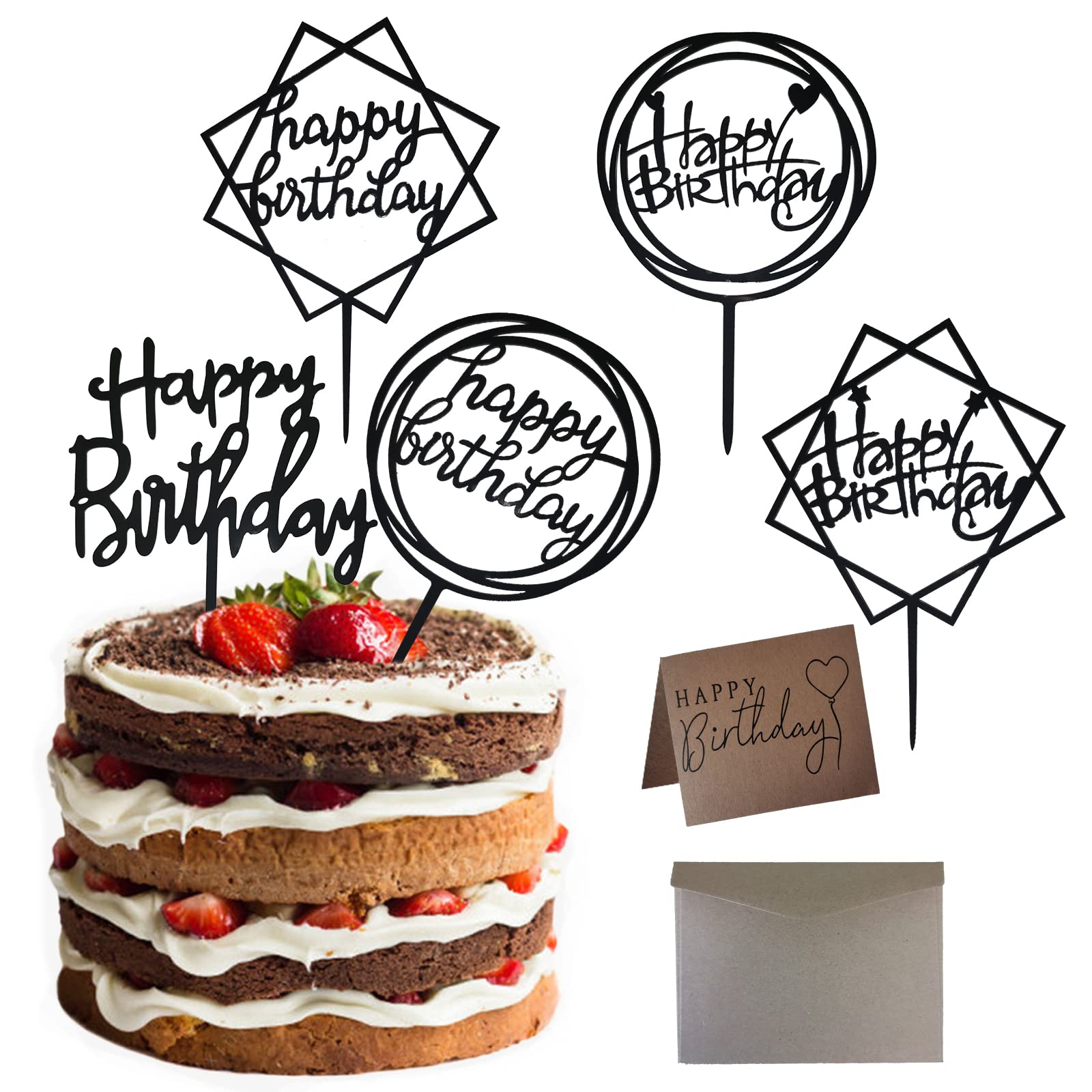 Nankoo Black Birthday Cake Toppers 5 Pcs Acrylic Cake Topper ...