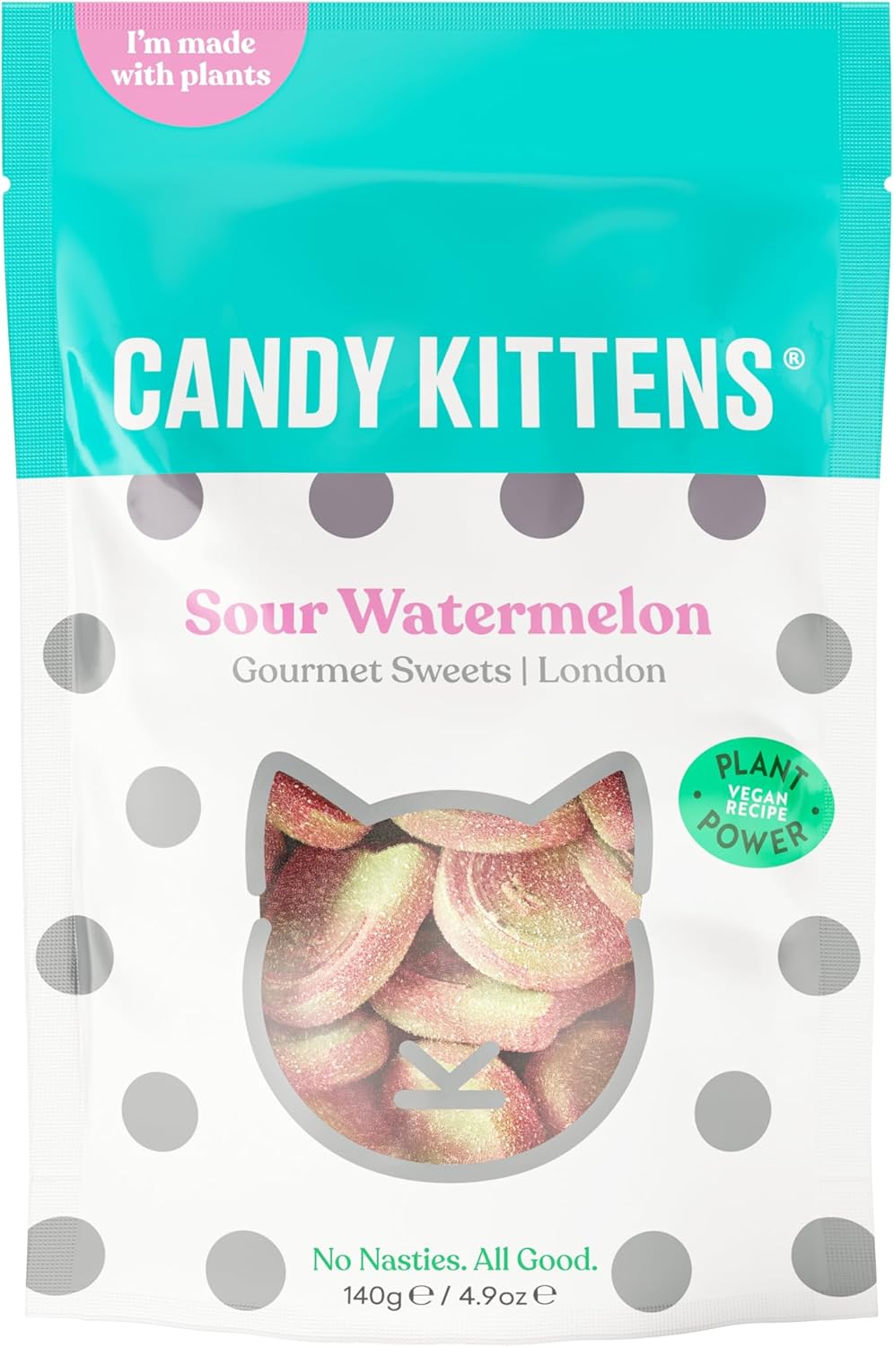 Candy Kittens Vegan Sweets Sour Watermelon 140g Pack Of 1 Fizzy