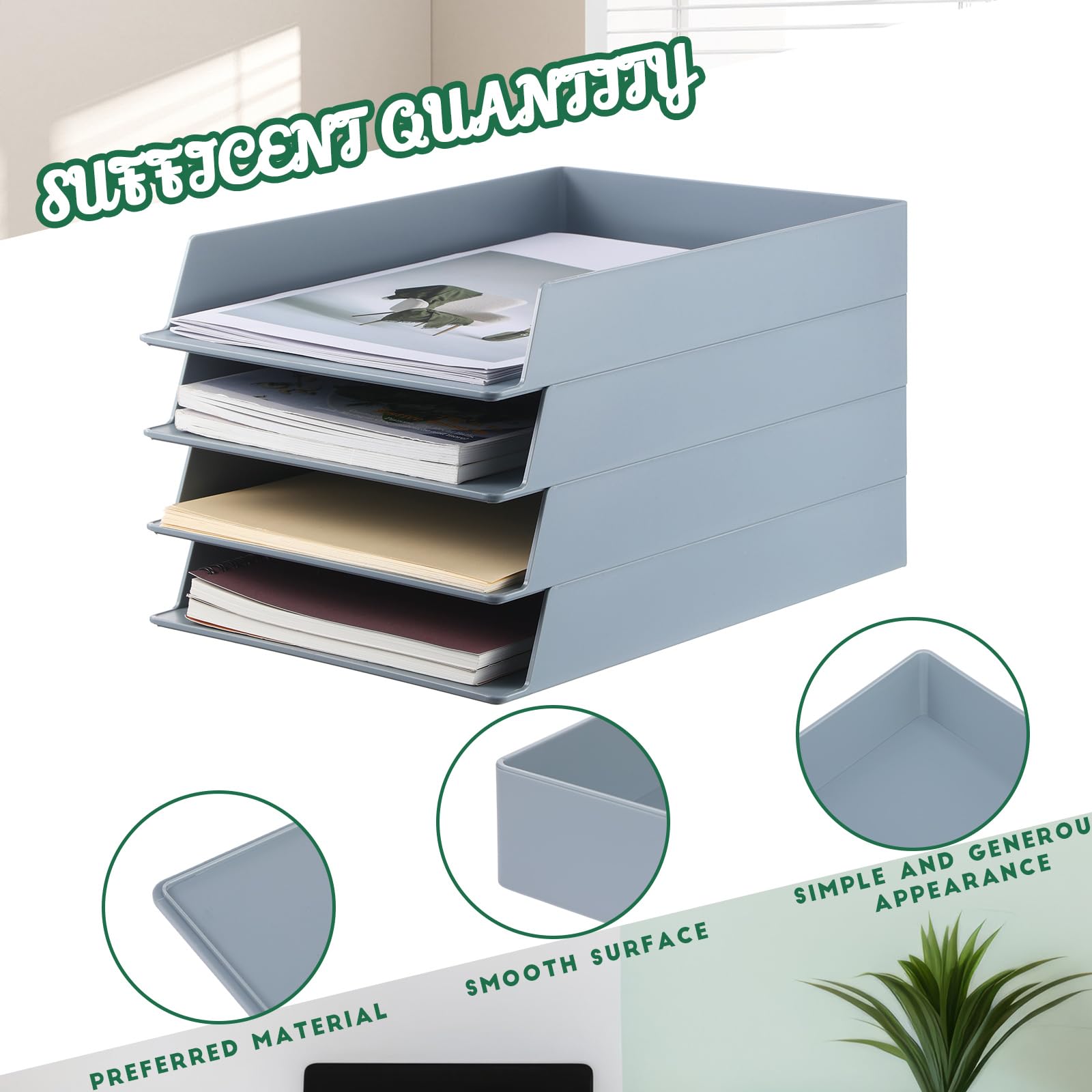 Snapklik.com : Wenqik 8 Pcs Stackable Paper Trays Rectangular Plastic ...