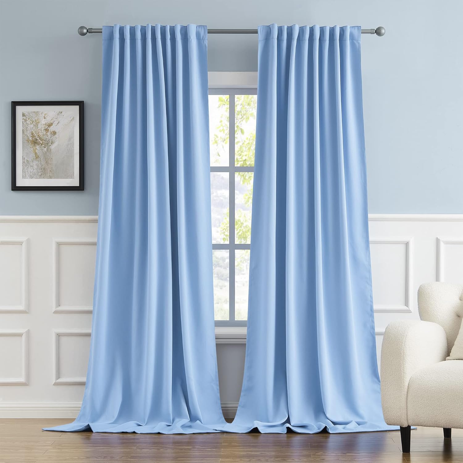 Amazon.com: DUALIFE Light Sky Blue Curtains Room Darkening Curtains ...