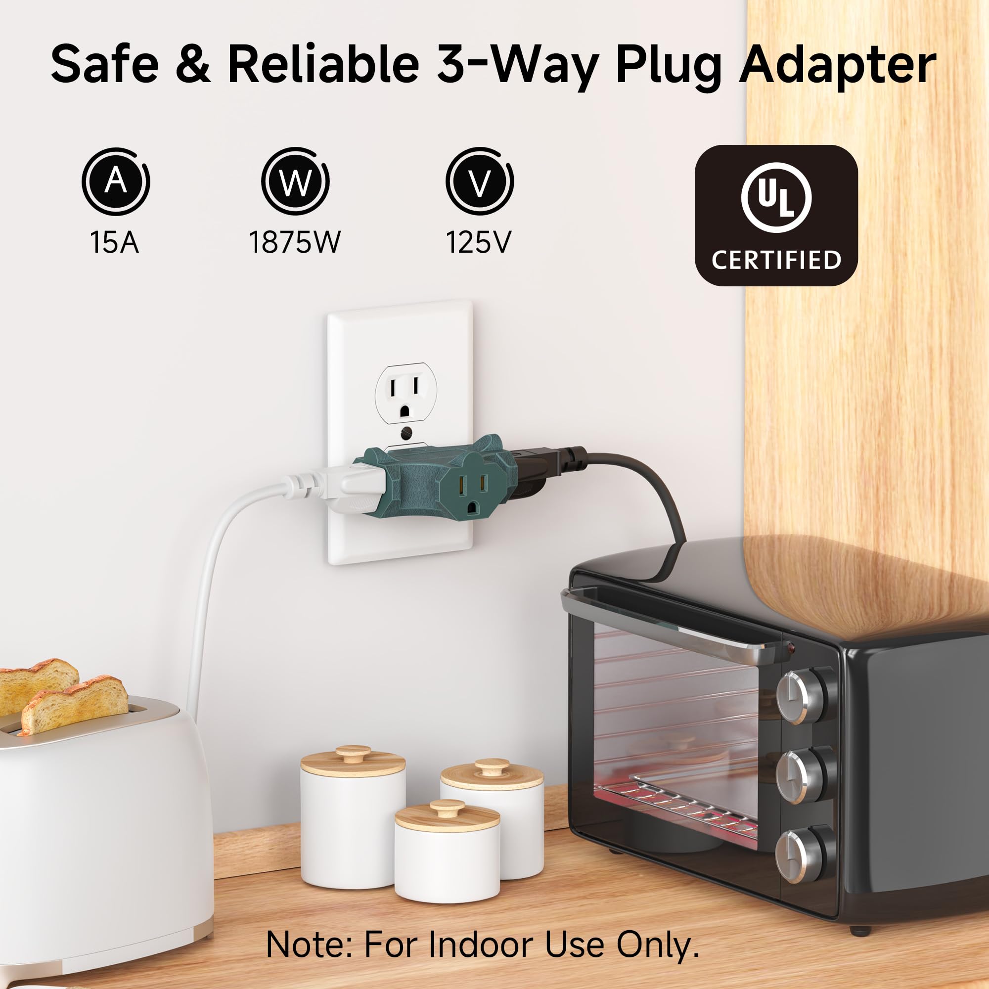 Snapklik.com : UL Listed Cable Matters 3-Pack 3 Way Plug Adapter 15A 1875W