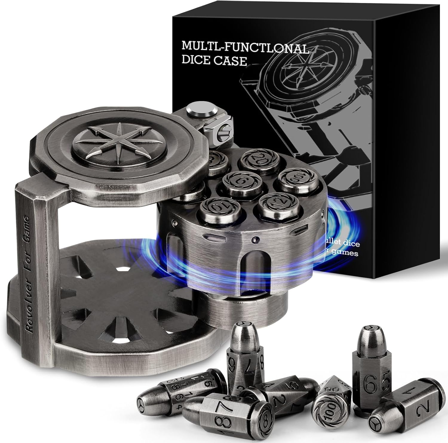Amazon.com: Metal Dice Set for DND with Spinning Revolver Shaped Dice ...