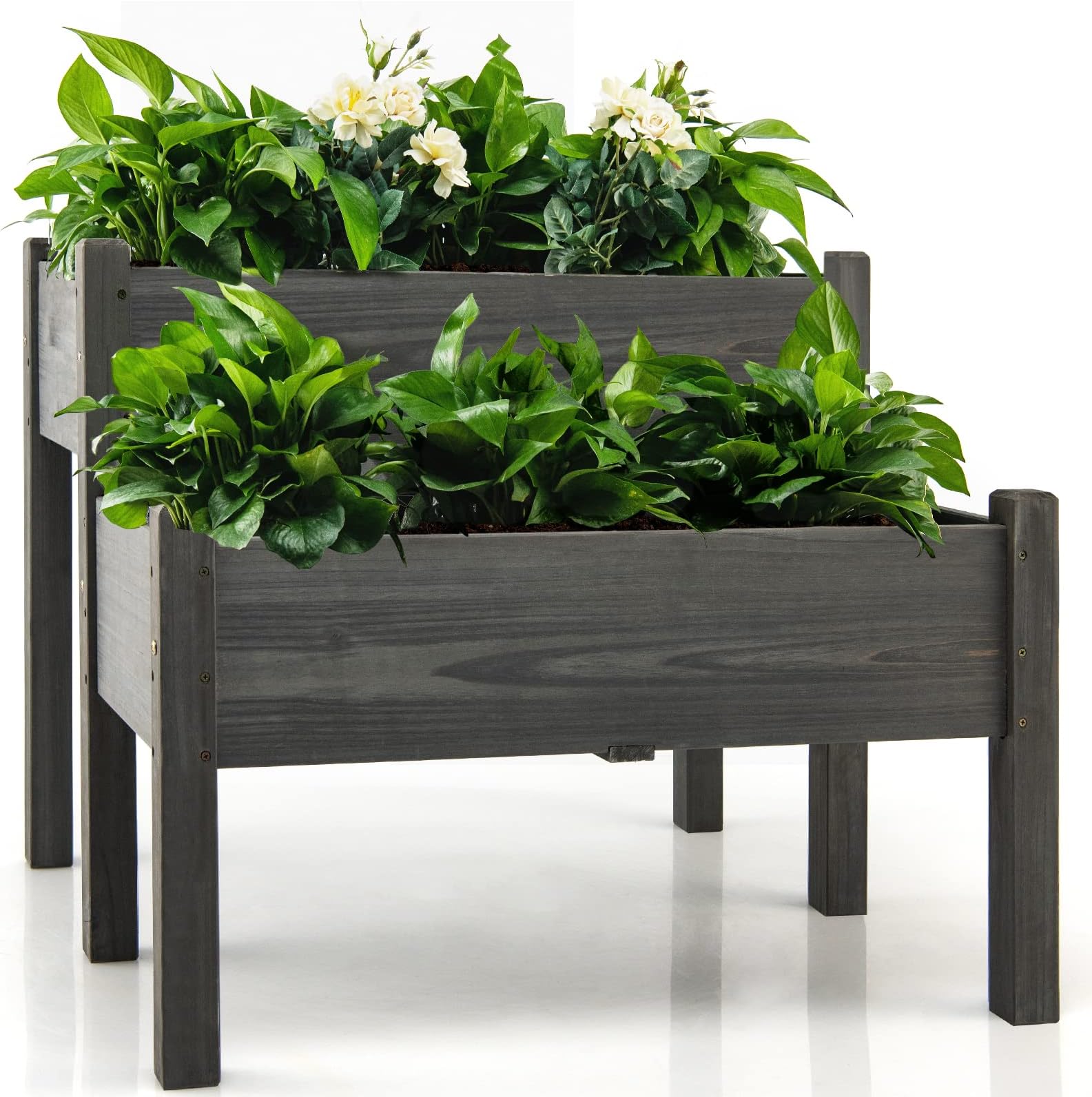 Amazon.com: Giantex Raised Garden Bed with Trellis, 2-Tier Standing ...