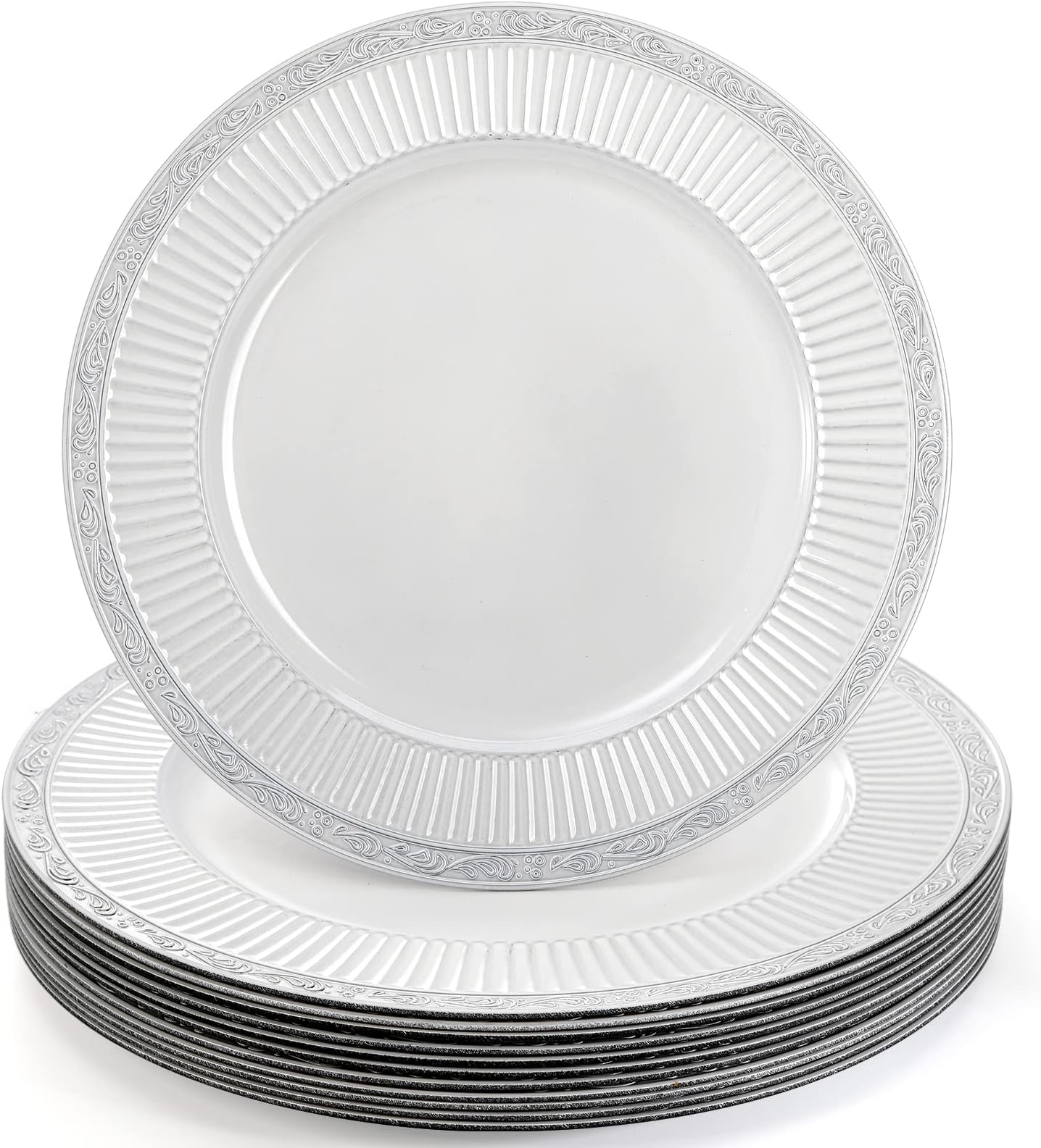 Amazon.com | Richland Charger Plate Beaded Round 13" White Set of 12 ...