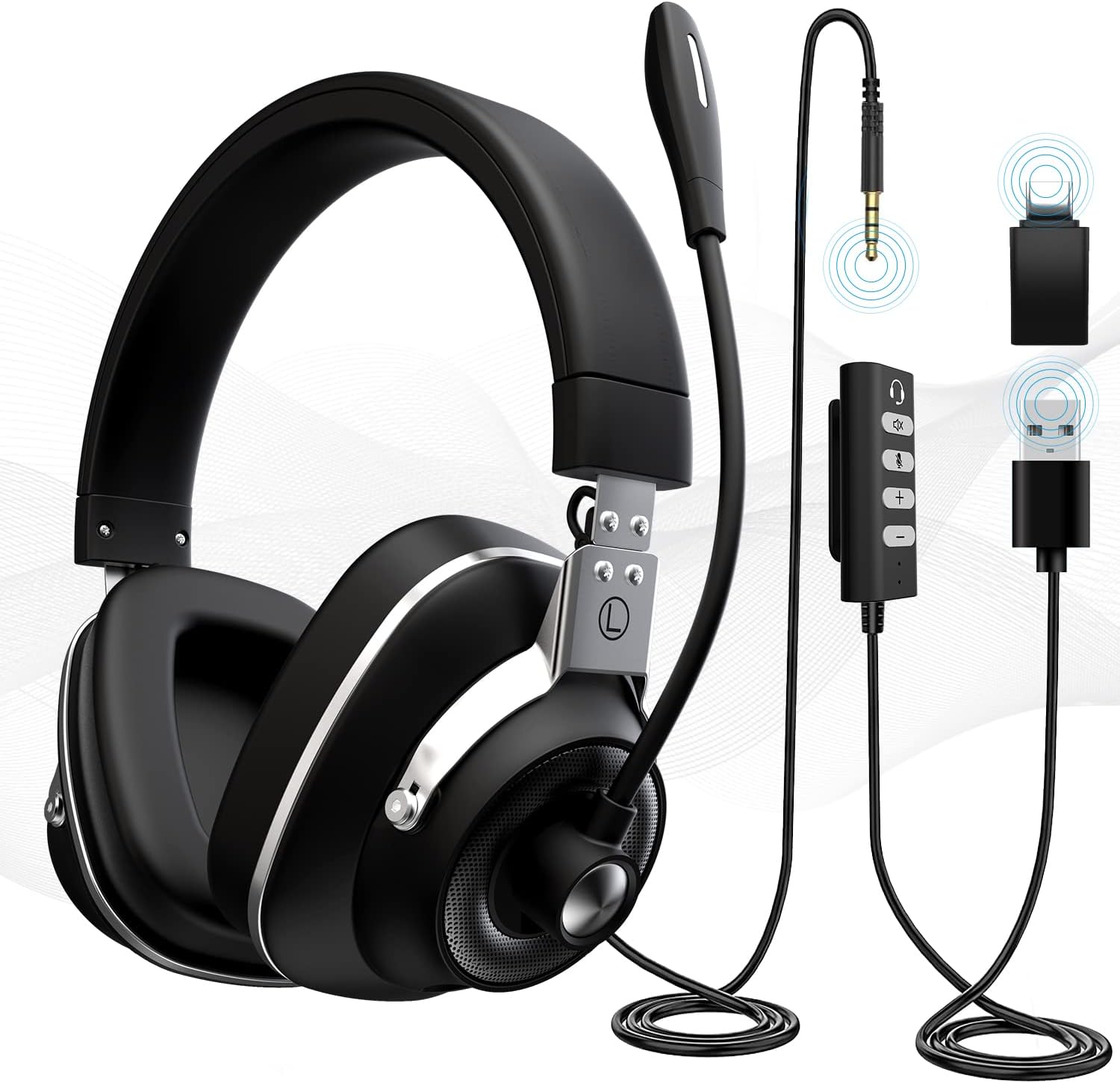 USB U20 Headsets with Microphone, 2m Length Computer Headset with Noise ...