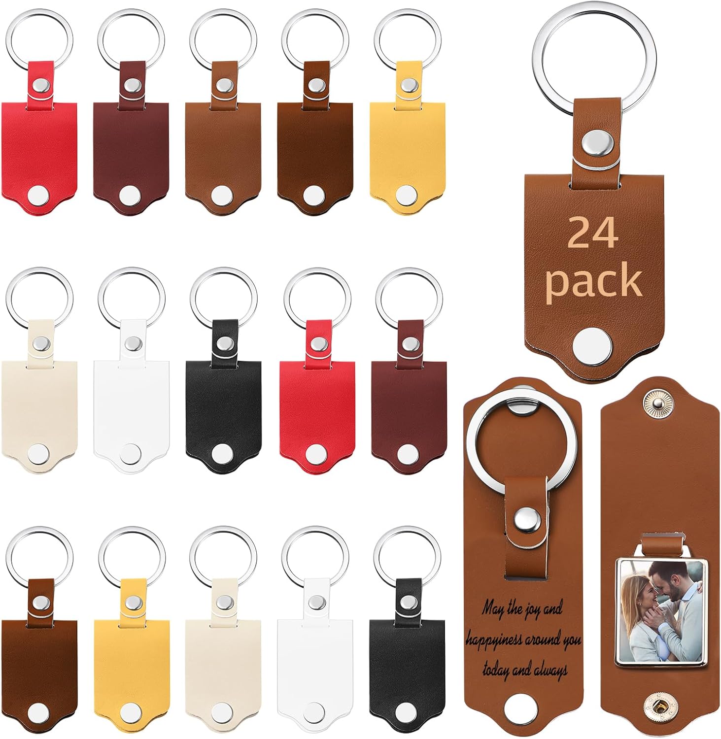 Misdary 24 Pcs Photo Insert Keychain with Leather Protection Blank ...