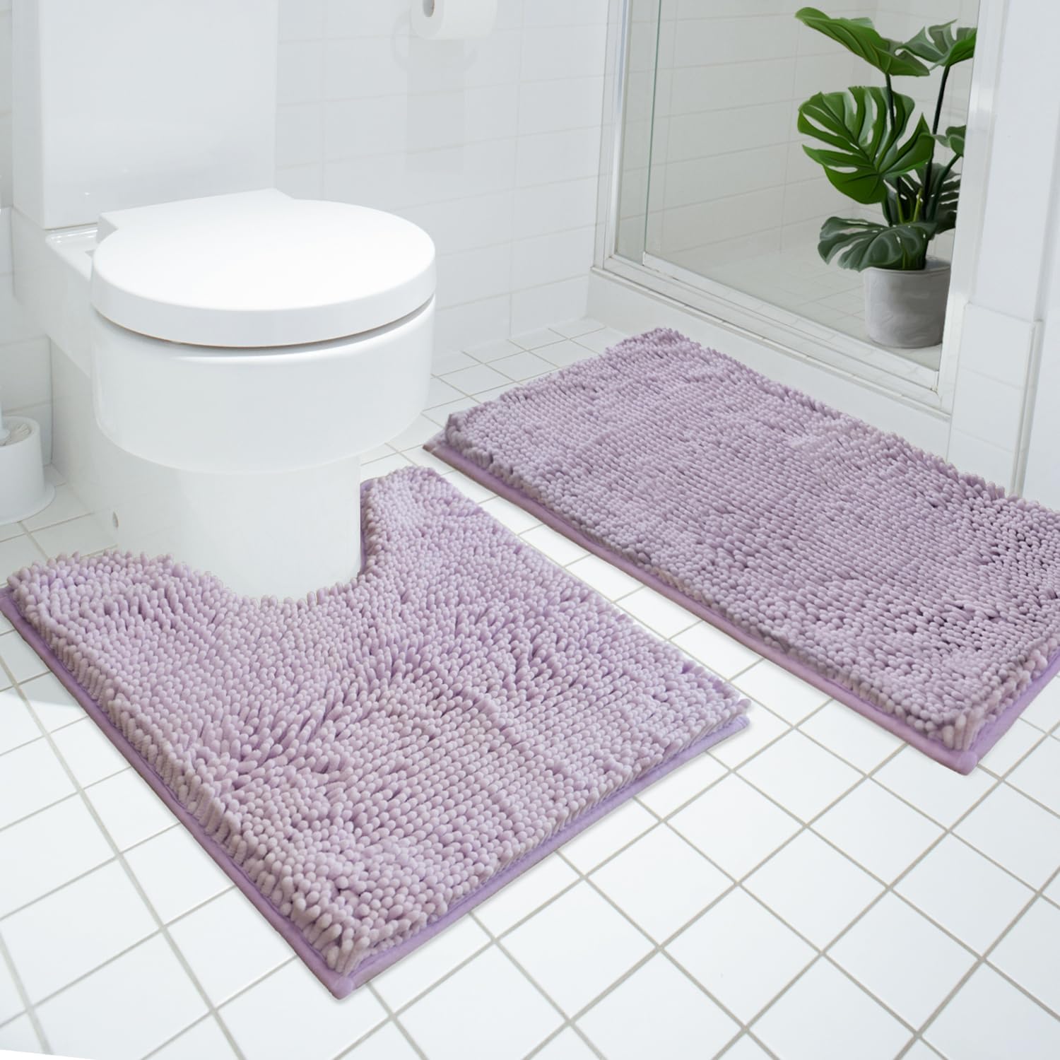 Lot de 2 tapis de bain extra doux, super absorbants, résistants, en PVC ...