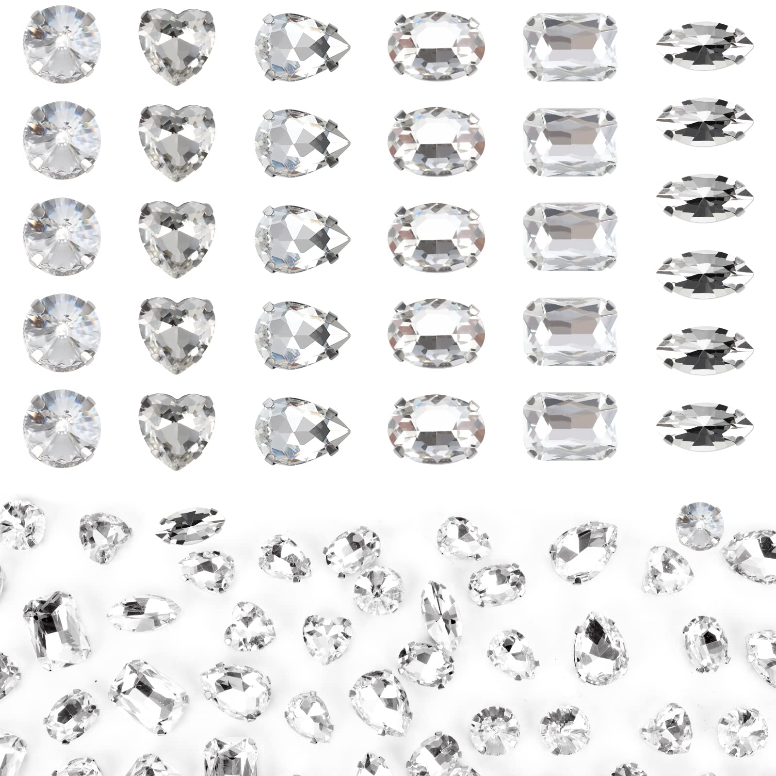 Amazon.com: 114 Pieces Sew on Rhinestones Mixed Shapes Big Flat Back ...